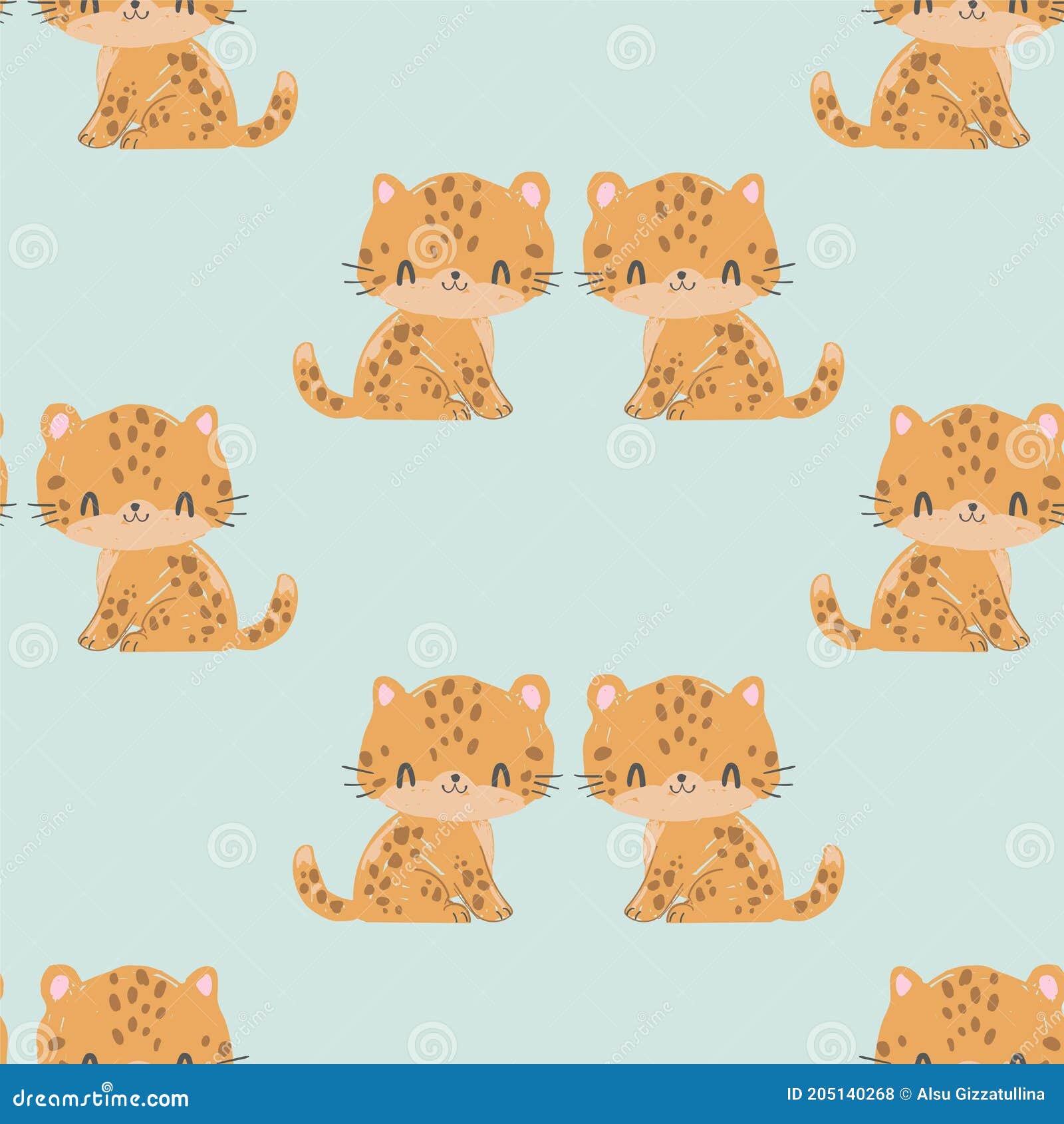 Seamless Pattern Cute Leopard Background Vector Illustration Kids Print ...