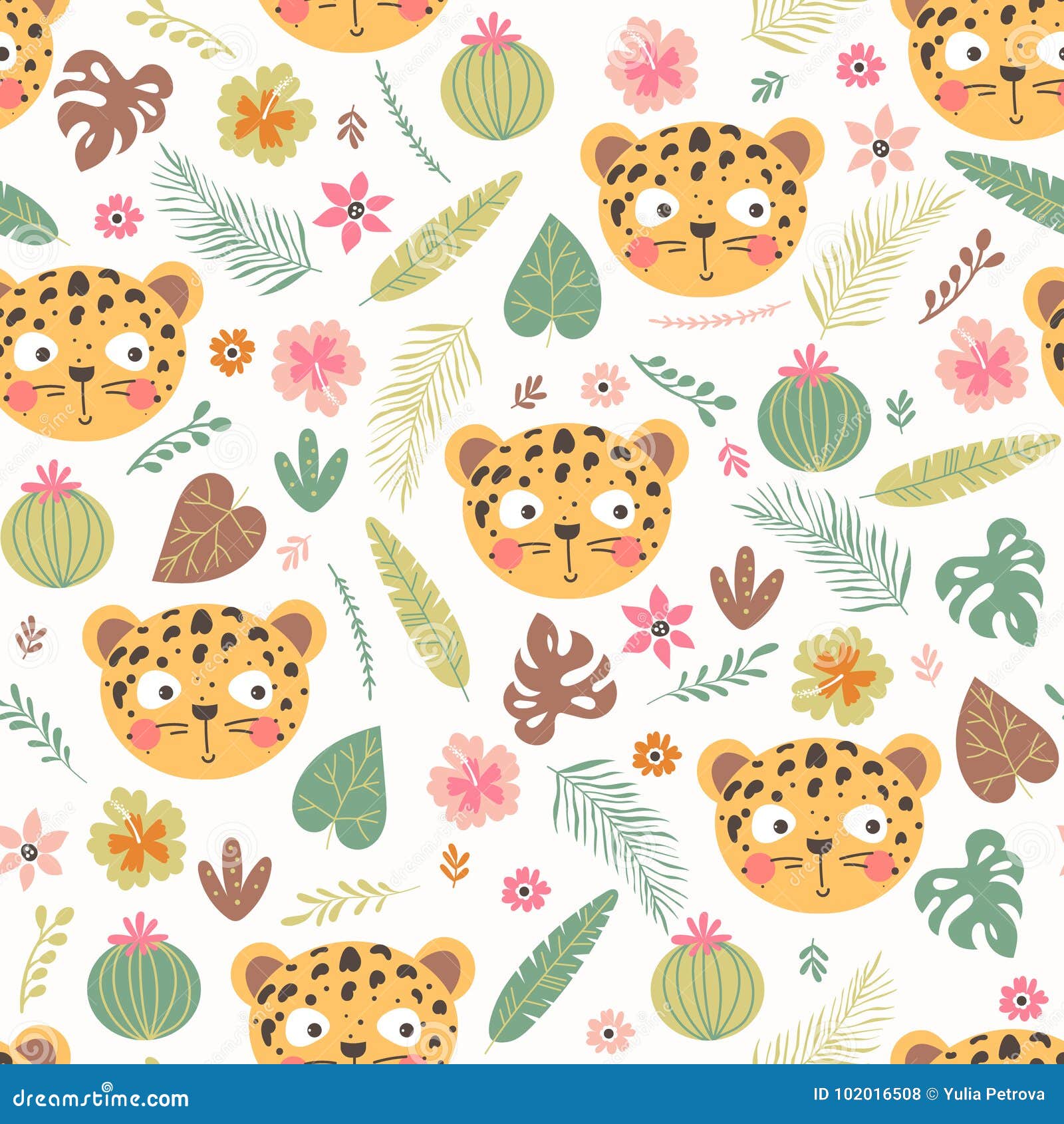 Seamless Pattern with Cute Leopard Stock Vector - Illustration of ...
