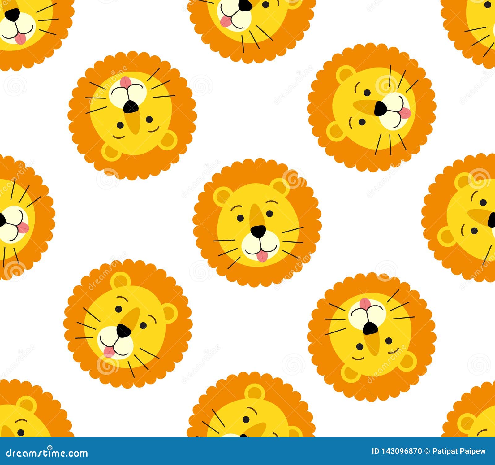 Seamless Pattern Of Cute Lion Head Stock Vector - Illustration of happy ...