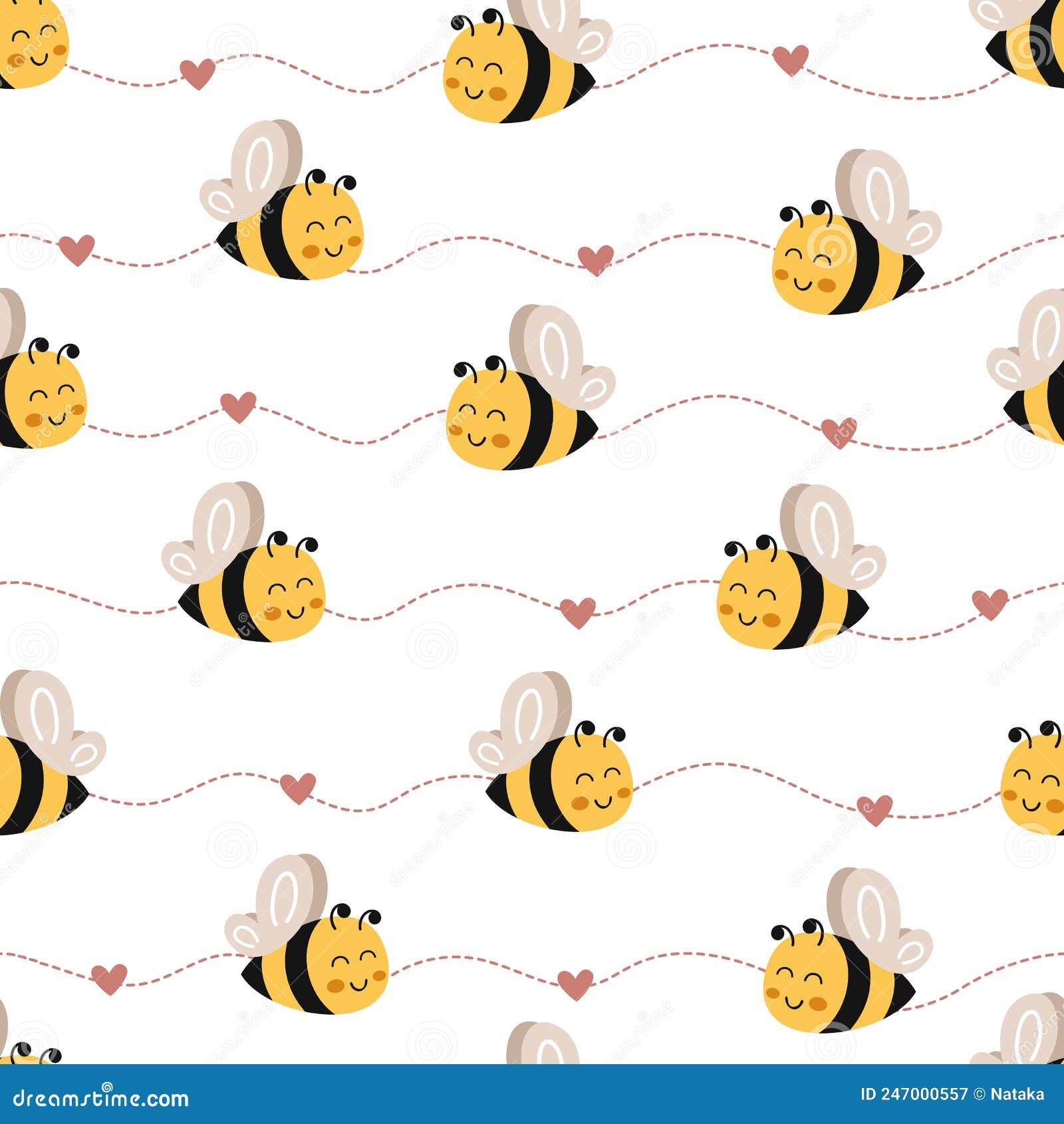 Seamless Pattern with Cute Little Bees Stock Vector - Illustration of ...