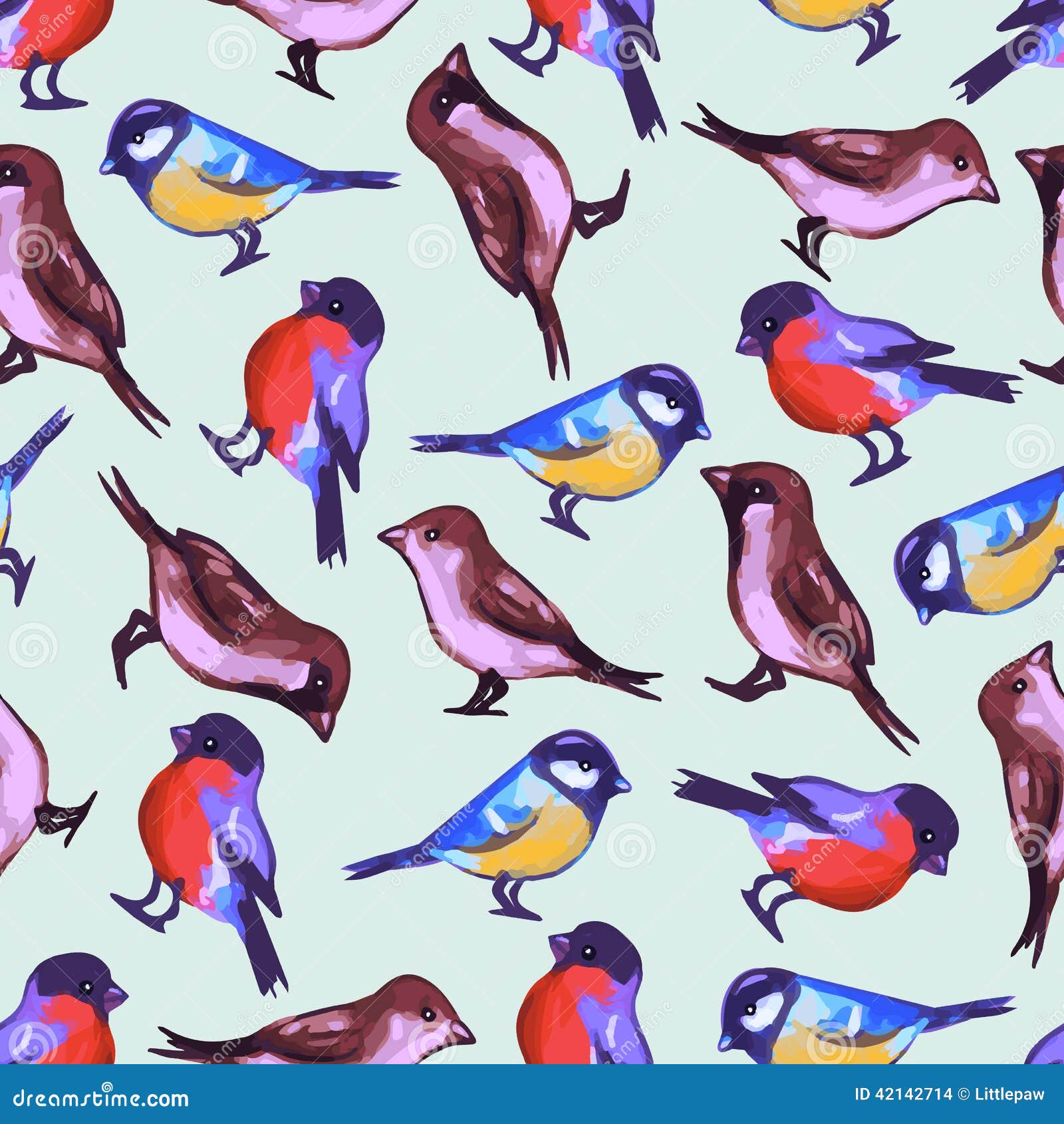 Seamless Pattern with Cute Little Birds Stock Vector - Illustration of ...