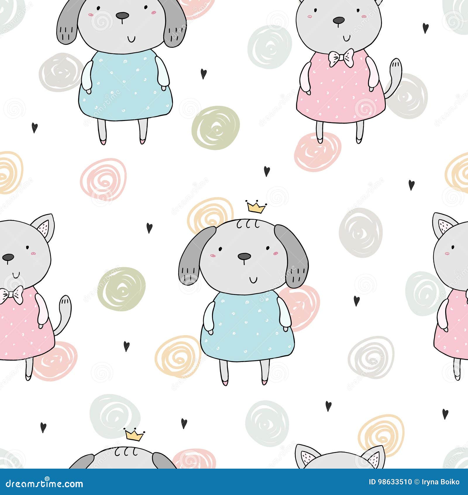 Seamless Pattern with Cute Little Dog and Cat. Vector Illustration ...