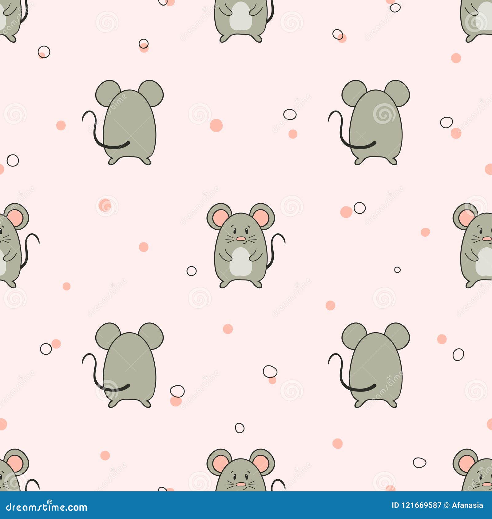 Seamless Pattern with Cute Little Mice. Vector Mouse Illustration Stock ...