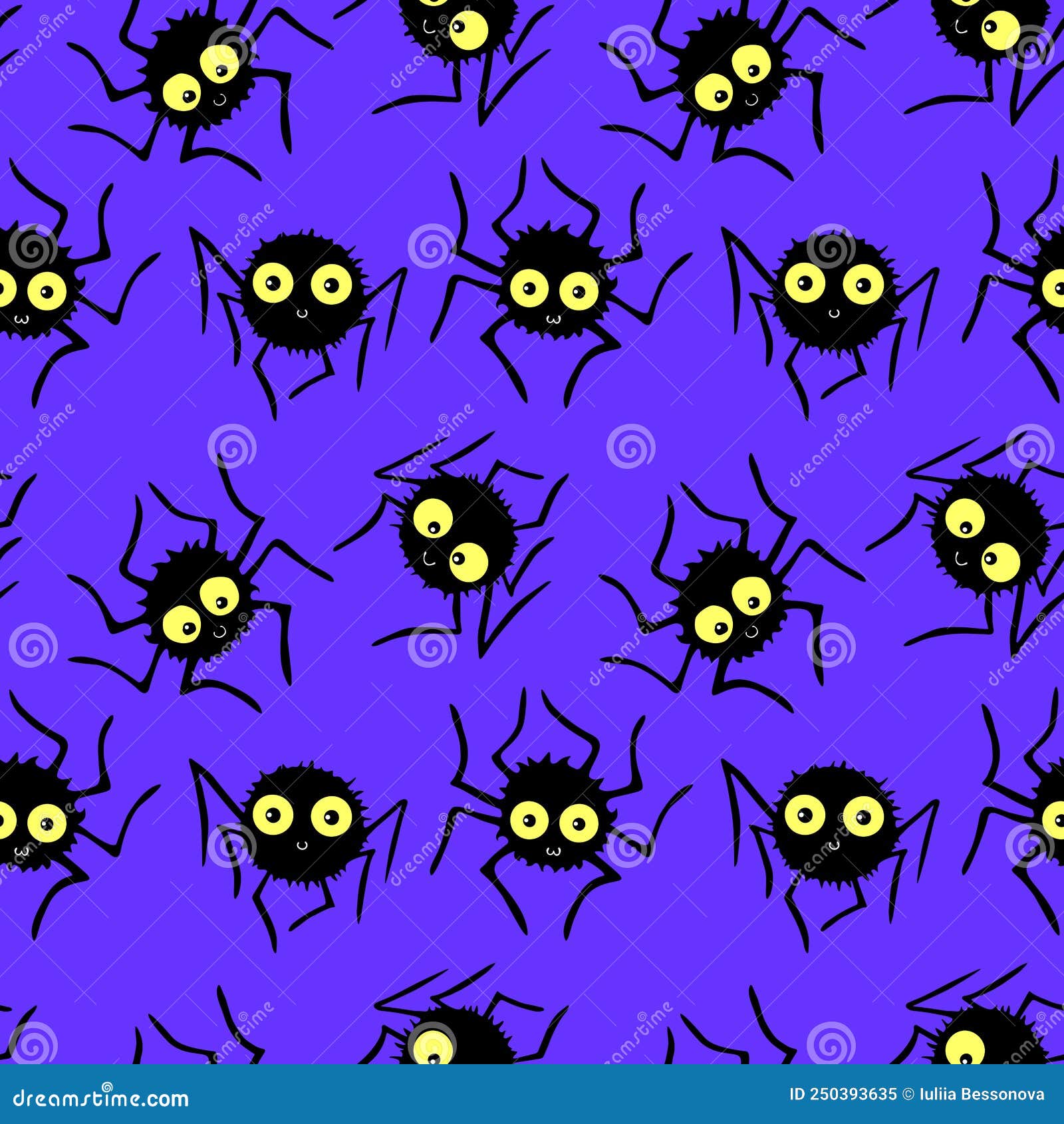 Seamless Pattern of Cute Little Spiders with Eyes. Halloween Vector ...
