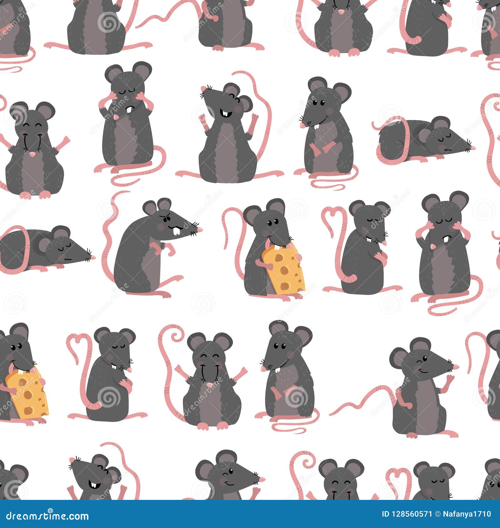 Seamless Pattern with Cute Mice in Various Poses in Cartoon Style Stock ...