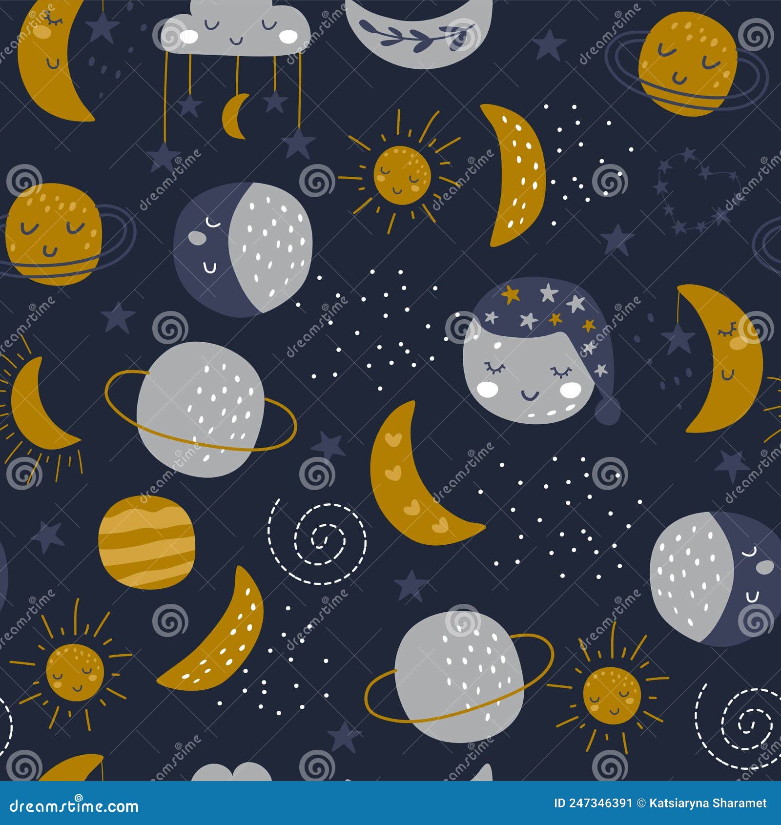 Seamless Pattern with Cute Moon. Kids Print. Vector Illustration Stock ...