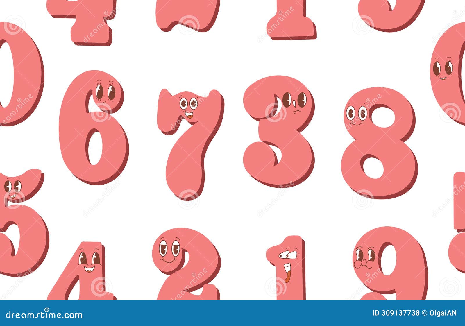 Seamless Pattern of Cute Numbers with Eyes. Stock Vector - Illustration ...