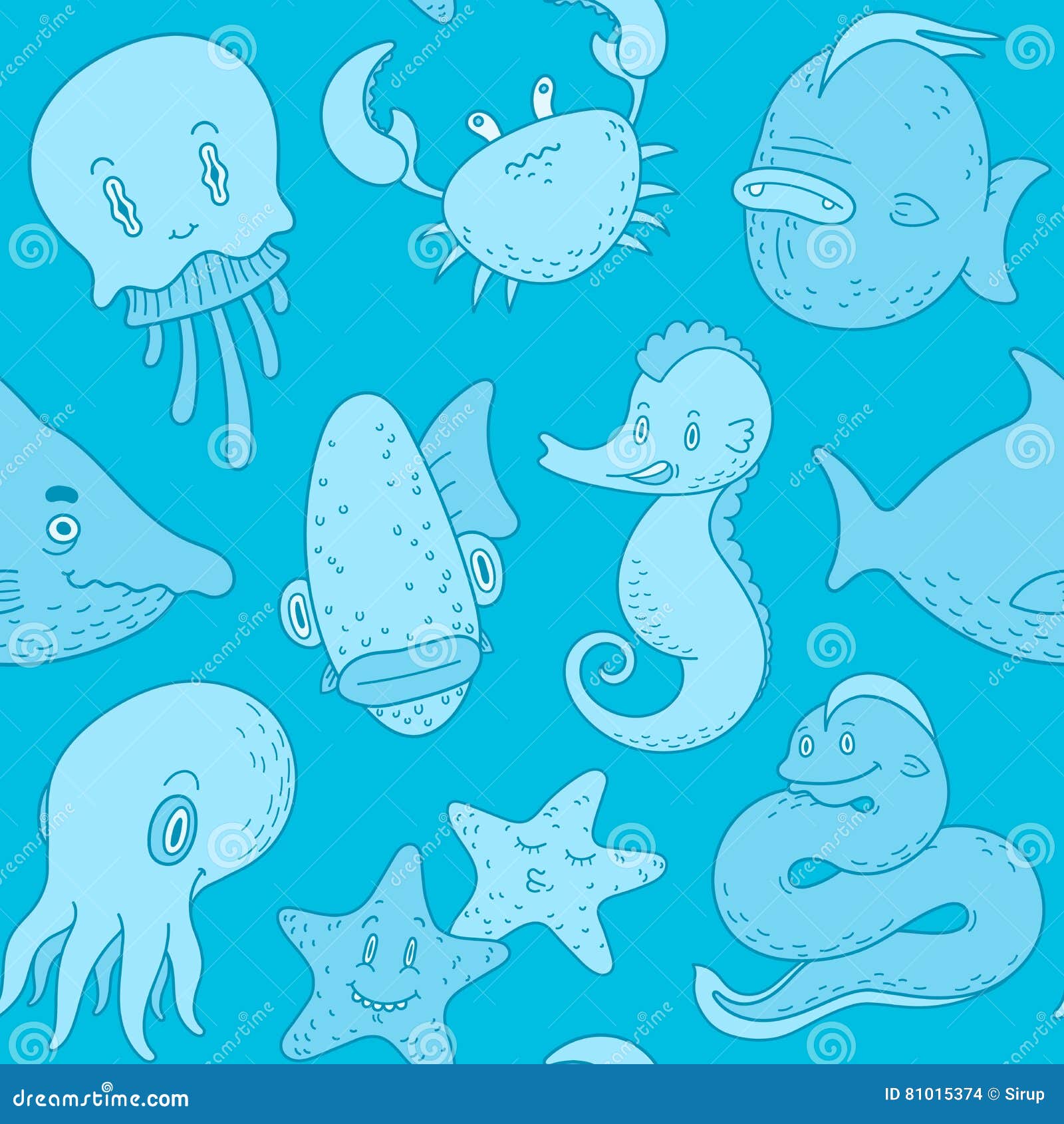 Seamless Pattern of Cute Ocean Animal Doodles Stock Vector ...