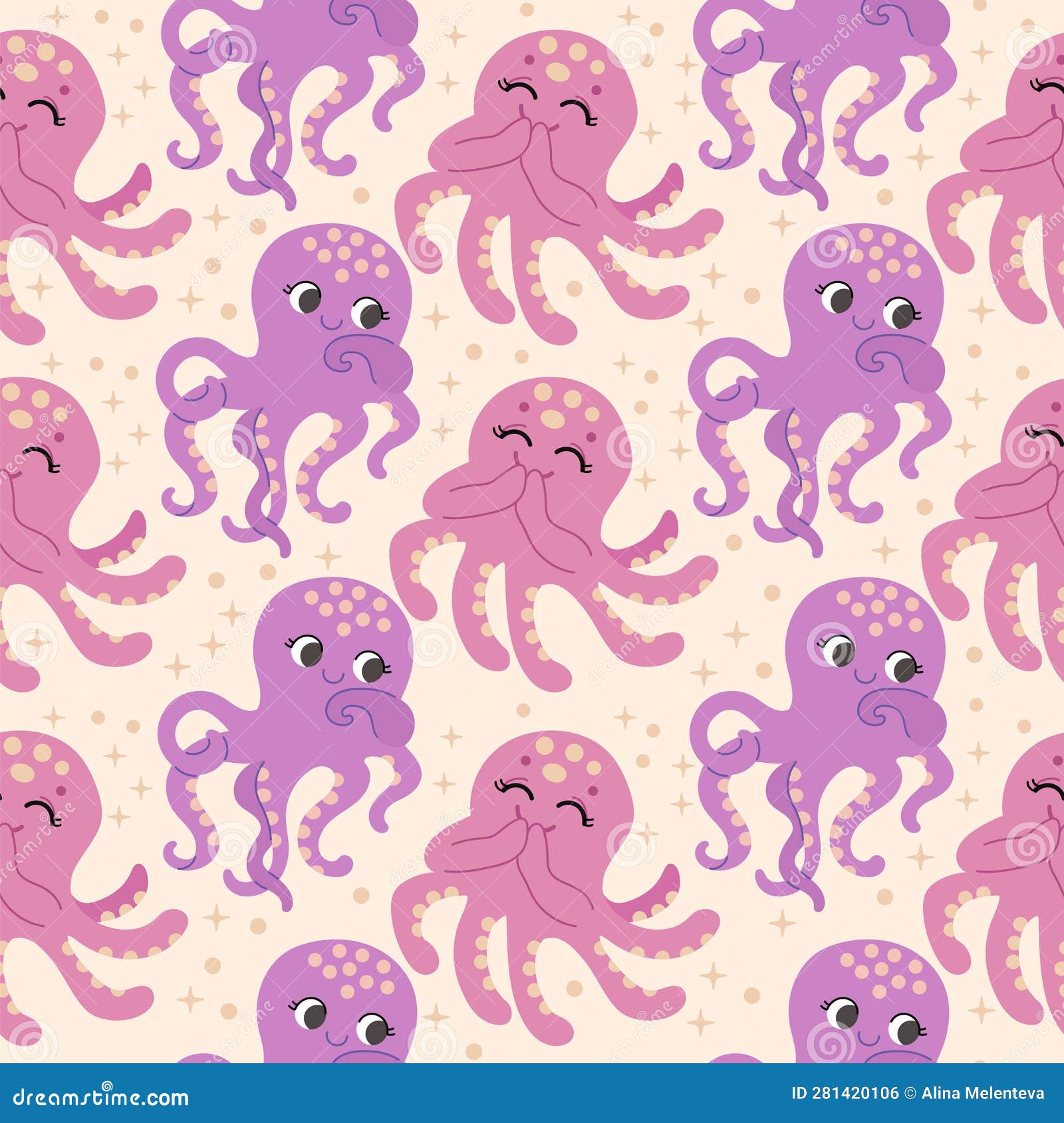 Seamless Pattern with Cute Octopuses Vector Illustration Stock Vector ...