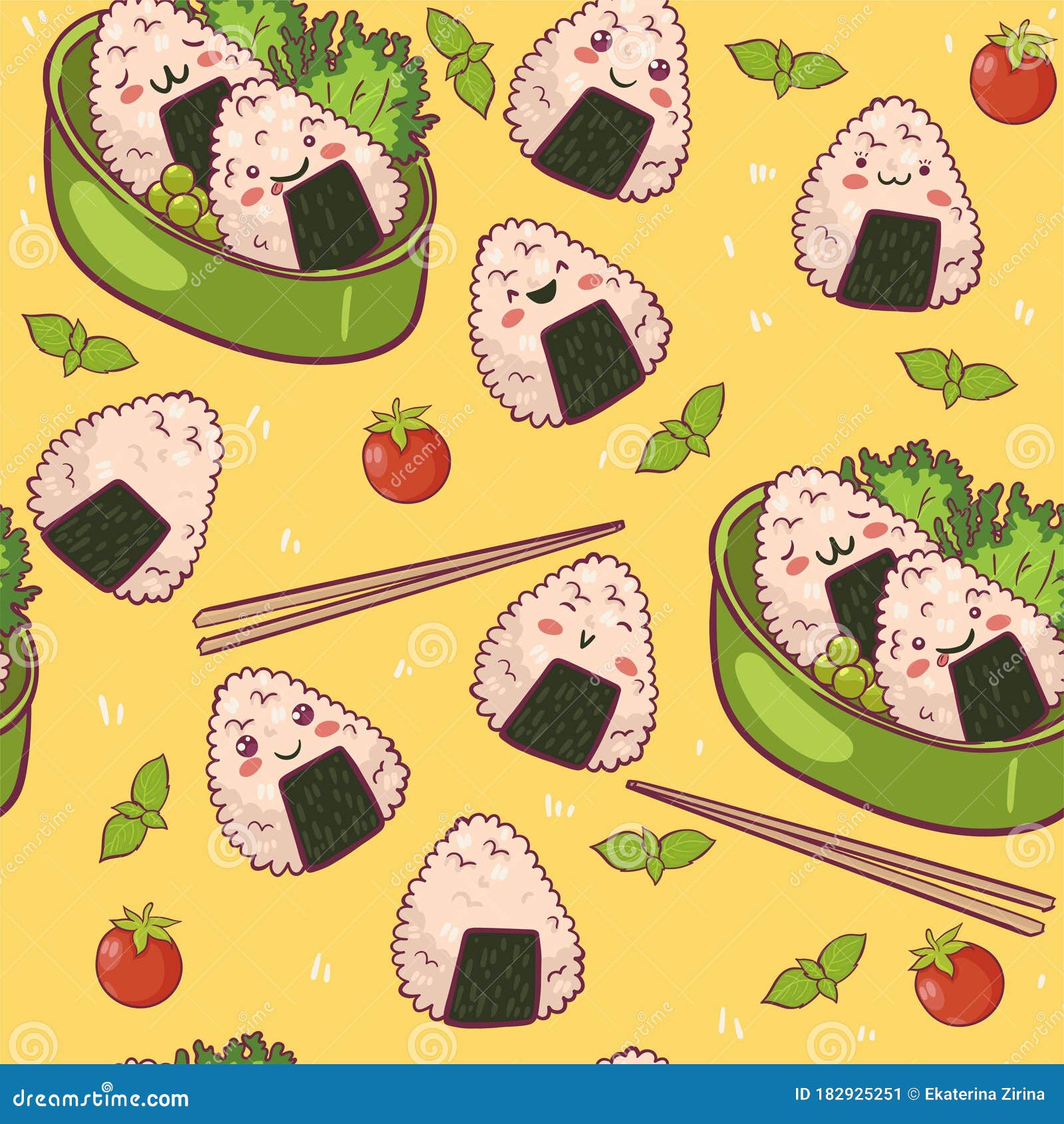 Seamless Pattern with Cute Onigiri. Vector Graphics Stock Illustration ...