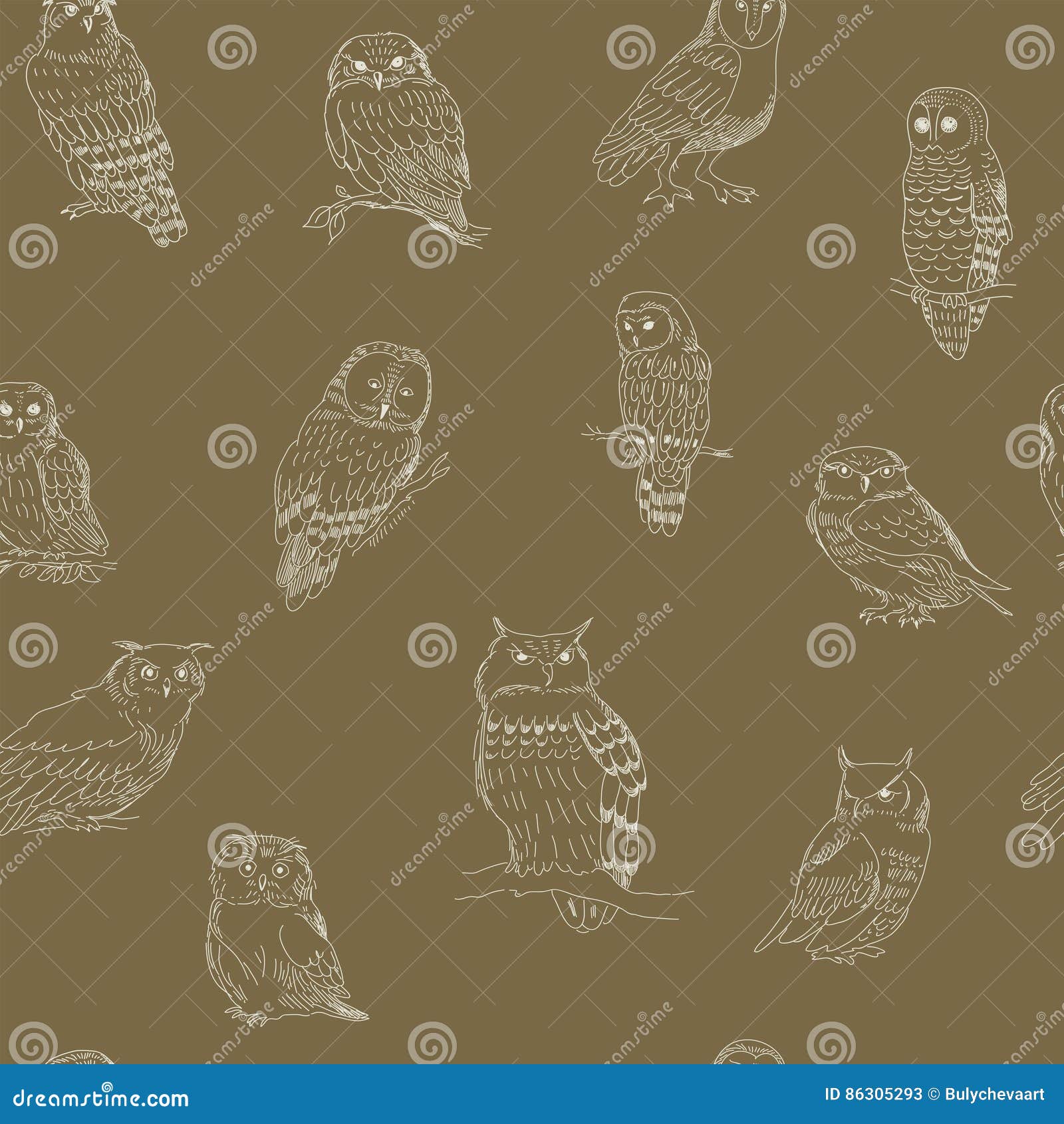 Seamless Pattern of Cute Owls on a Brown Background Stock Vector ...