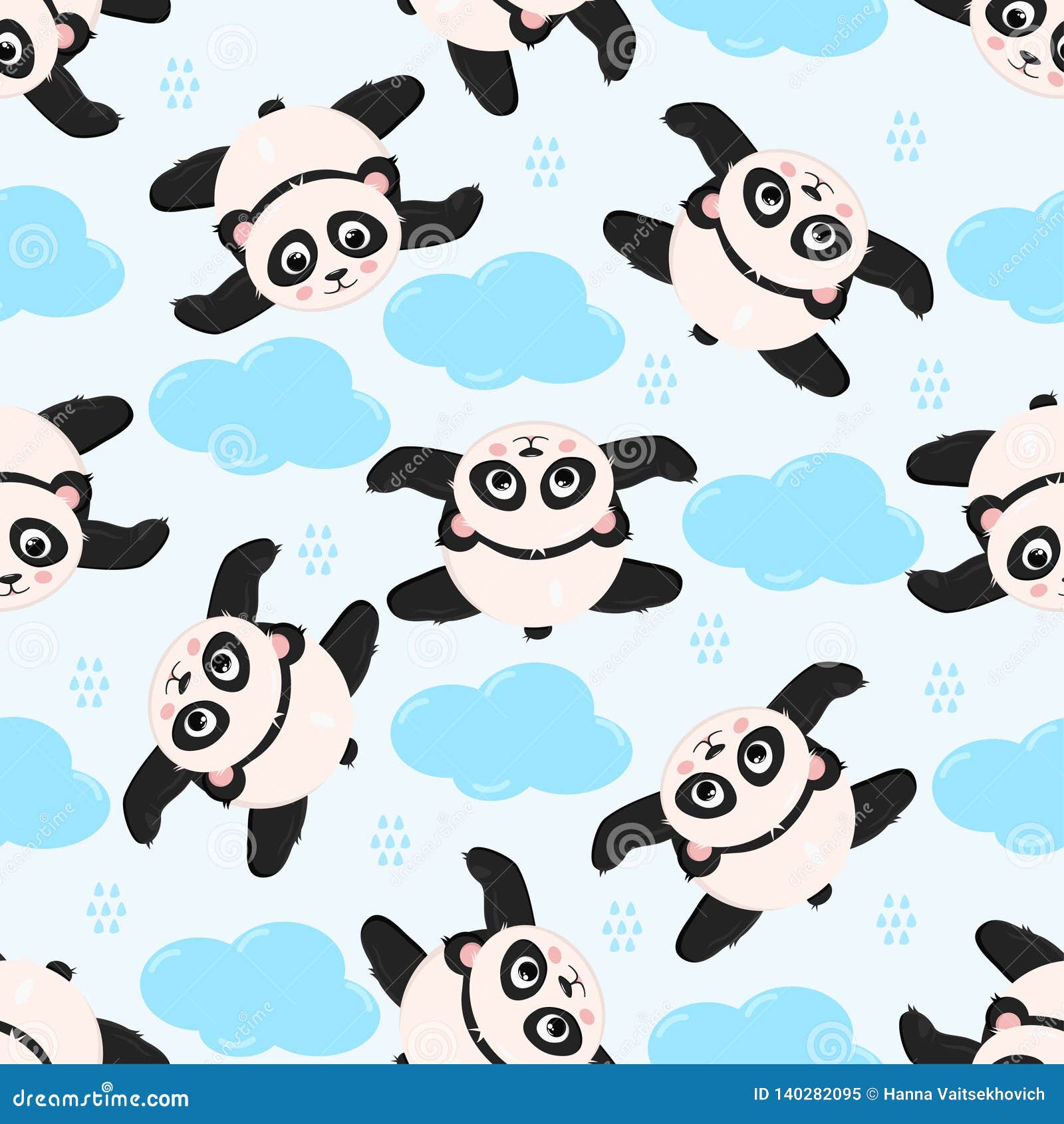 Seamless Pattern with Flying Panda in the Sky- Vector Illustration, Eps ...