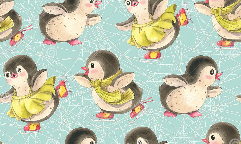 Seamless Pattern with Cute Penguins Stock Illustration - Illustration ...