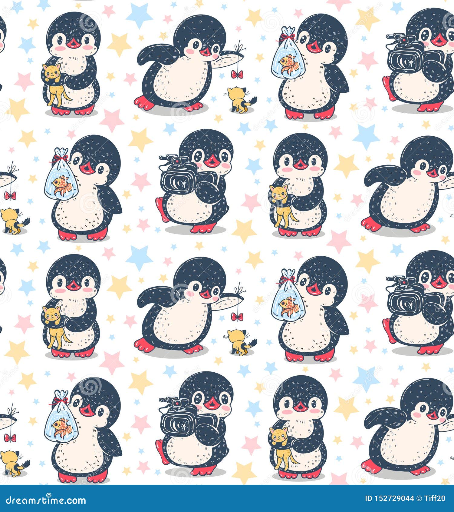 Seamless Pattern with Cute Penguins Stock Vector - Illustration of ...