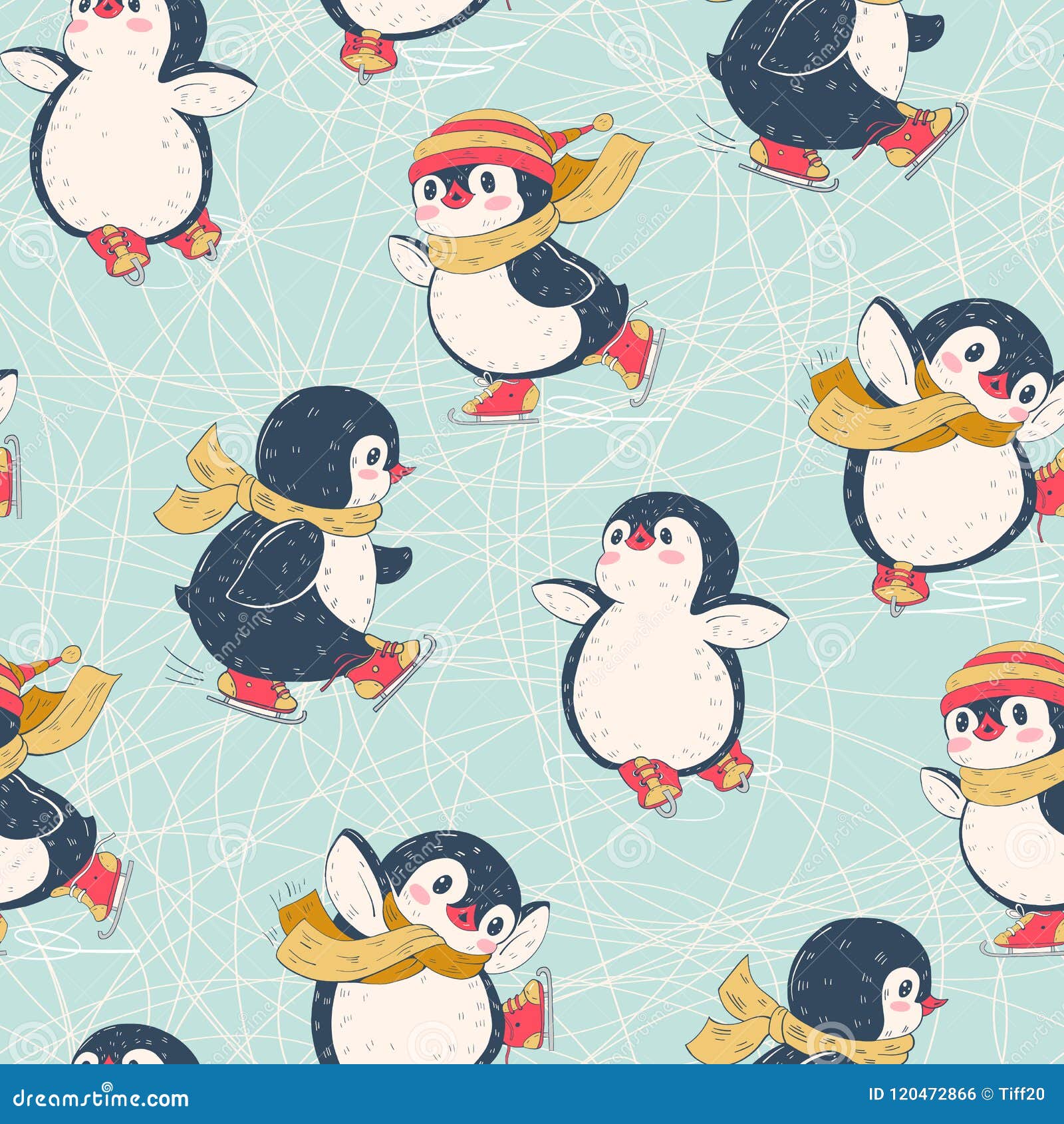 Seamless Pattern with Cute Penguins Stock Vector - Illustration of ...