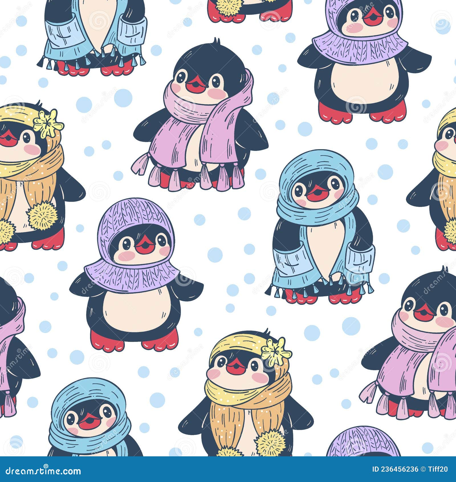 Seamless Pattern with Cute Penguins Stock Vector - Illustration of ...