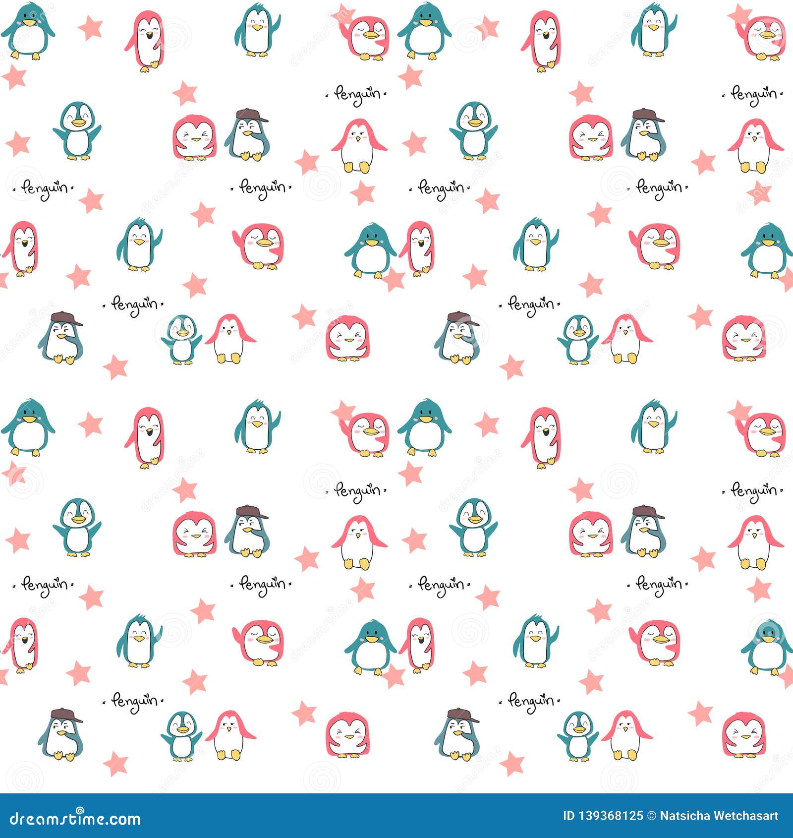 Seamless Pattern Cute Penguins Stock Vector - Illustration of fabric ...