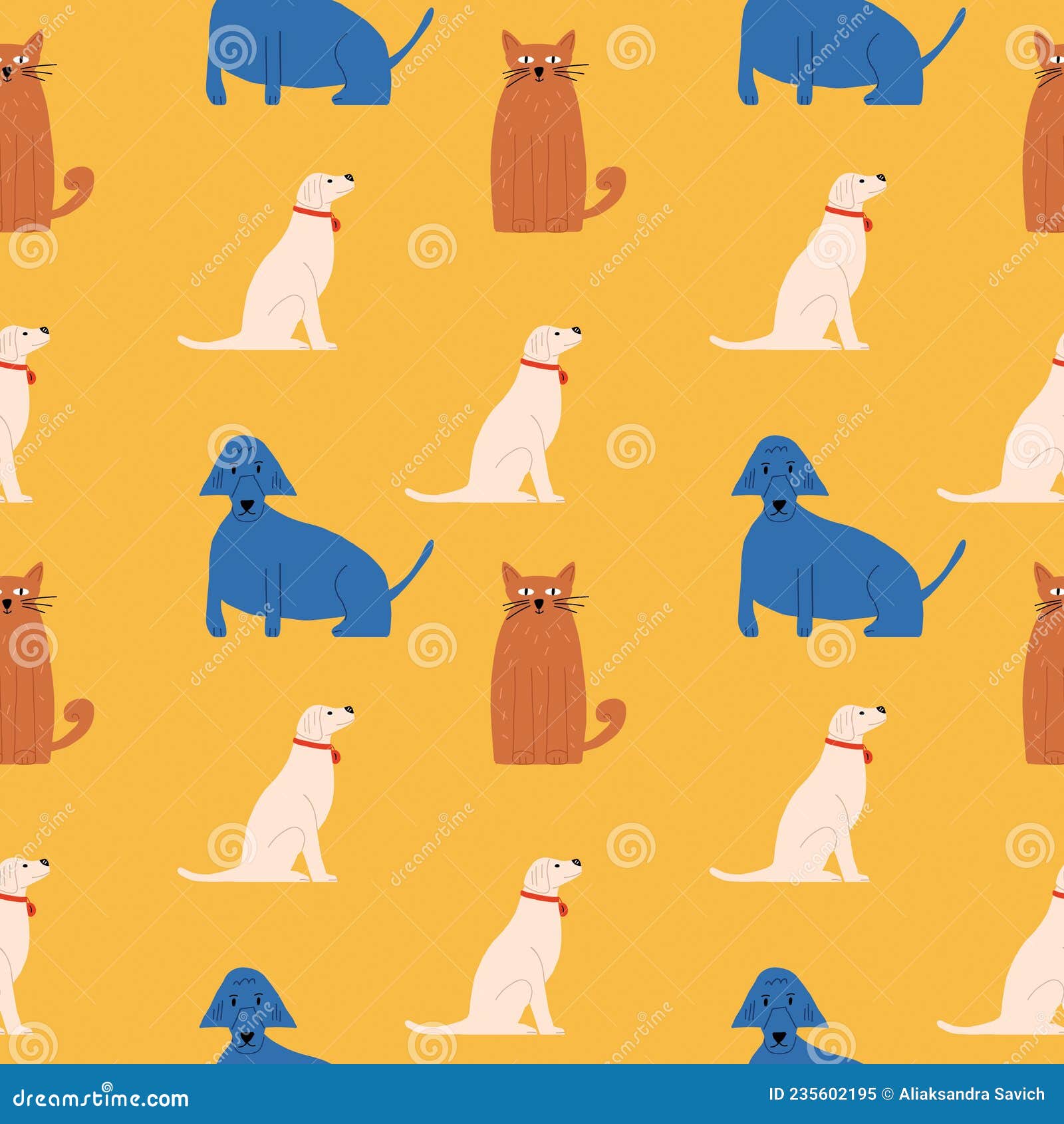 Seamless Pattern with Cute Pets. Vector Illustration Stock Vector ...