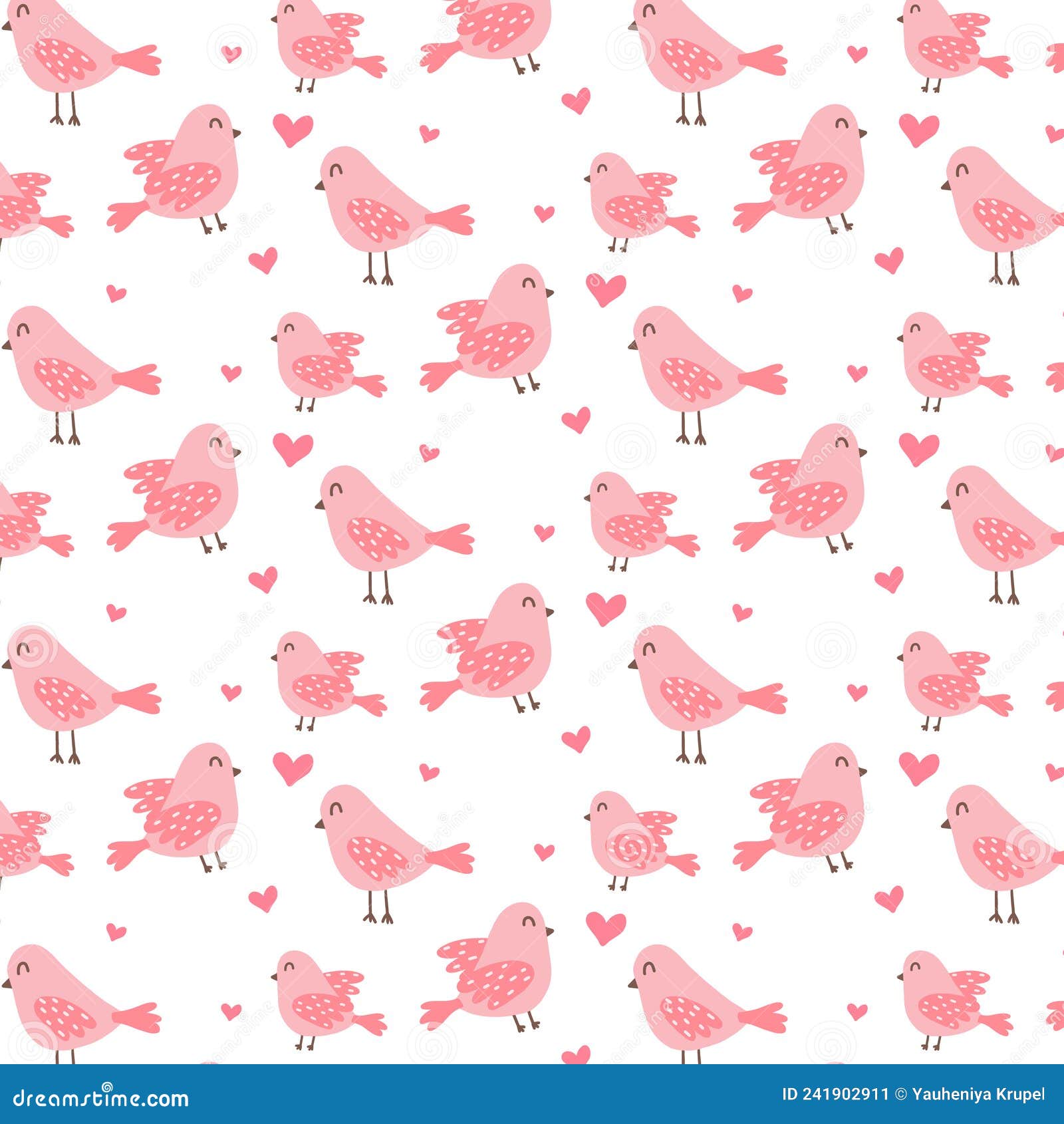 Seamless Pattern with Cute Pink Birds. Stock Vector - Illustration of ...