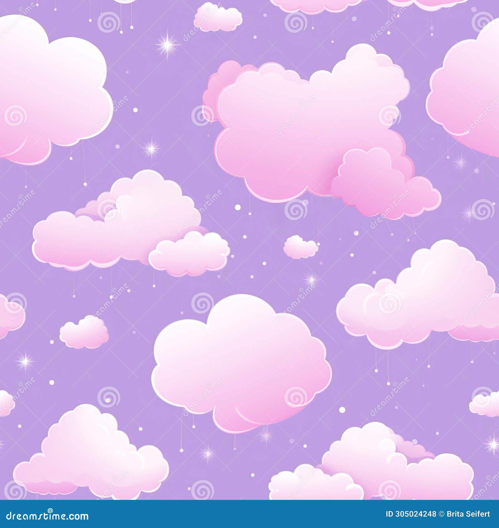 Seamless Pattern with Cute Pink Clouds Stock Illustration ...