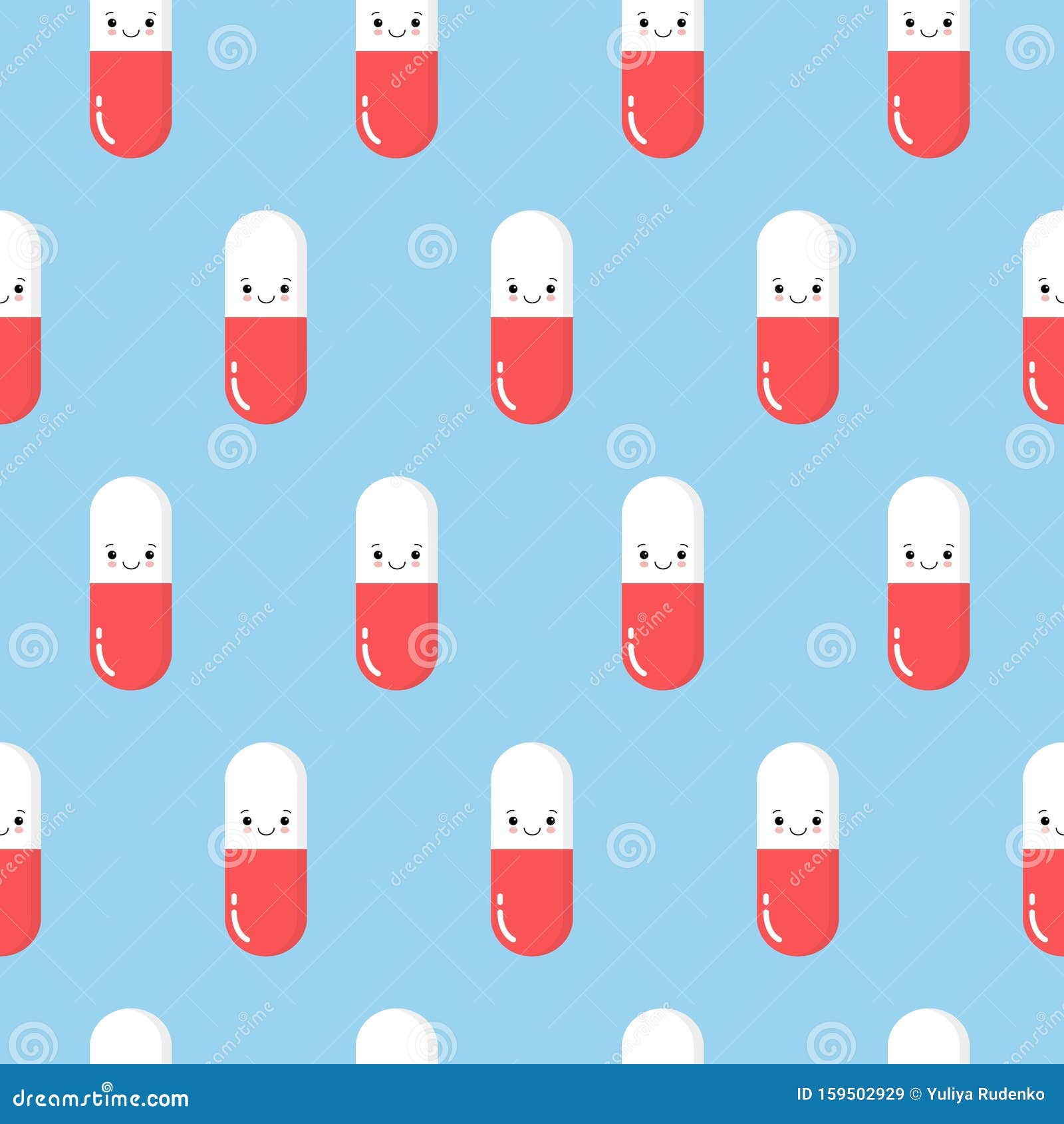 Seamless Pattern with Cute Pink Pills and Capsules. Simple Flat ...
