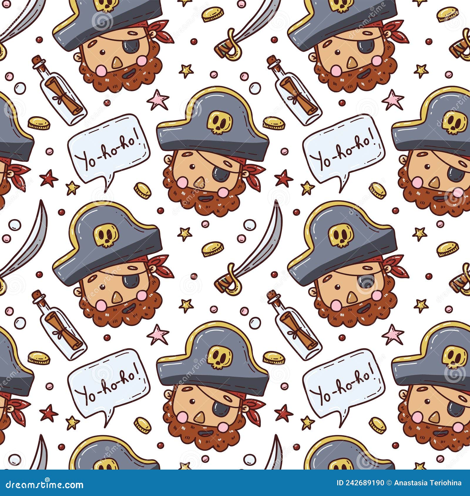 Seamless Pattern with Cute Pirate Stock Vector - Illustration of ship ...