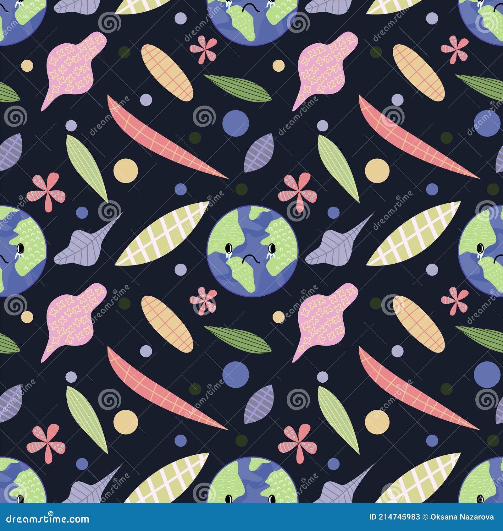 Seamless Pattern with Cute Planet Earth Character Stock Vector ...