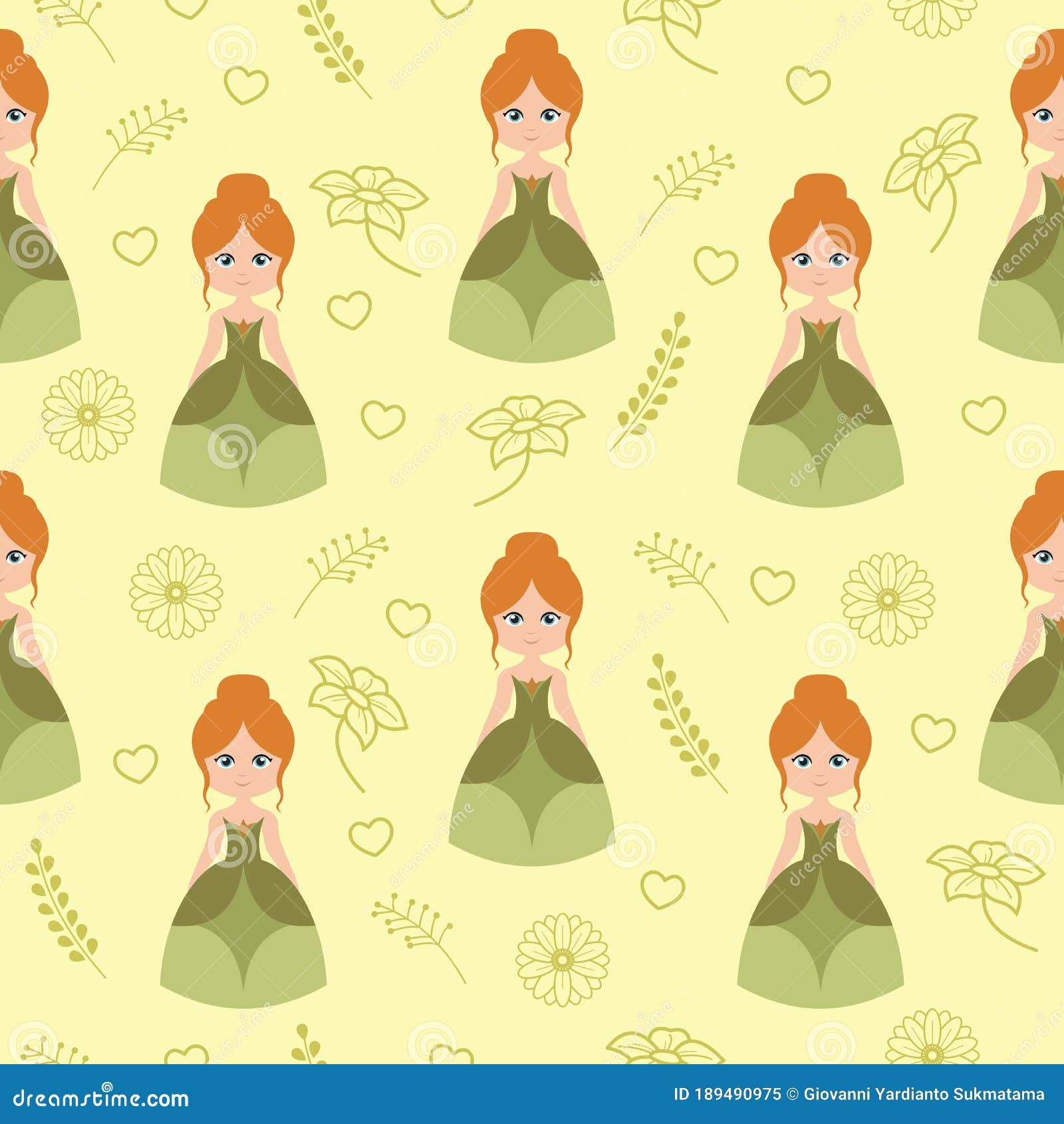 Seamless Pattern with a Cute Princes Character. Stock Vector ...