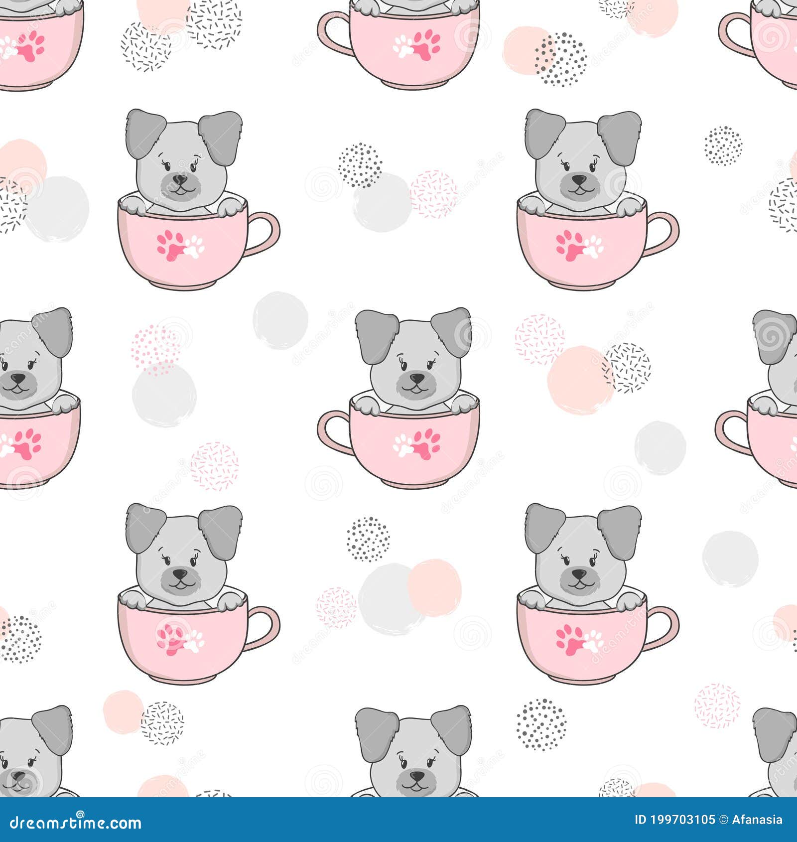 Seamless Pattern with Cute Puppy in Cup. Vector Dog Illustration Stock ...