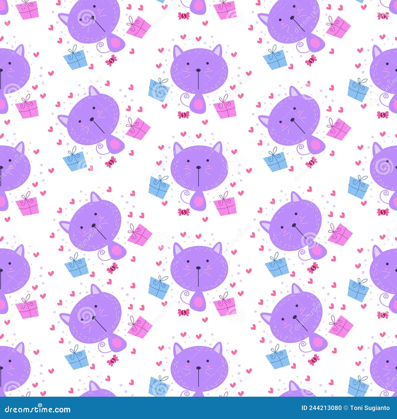 Seamless Pattern with Cute Purple Cat in Cartoon Style Suitable for ...