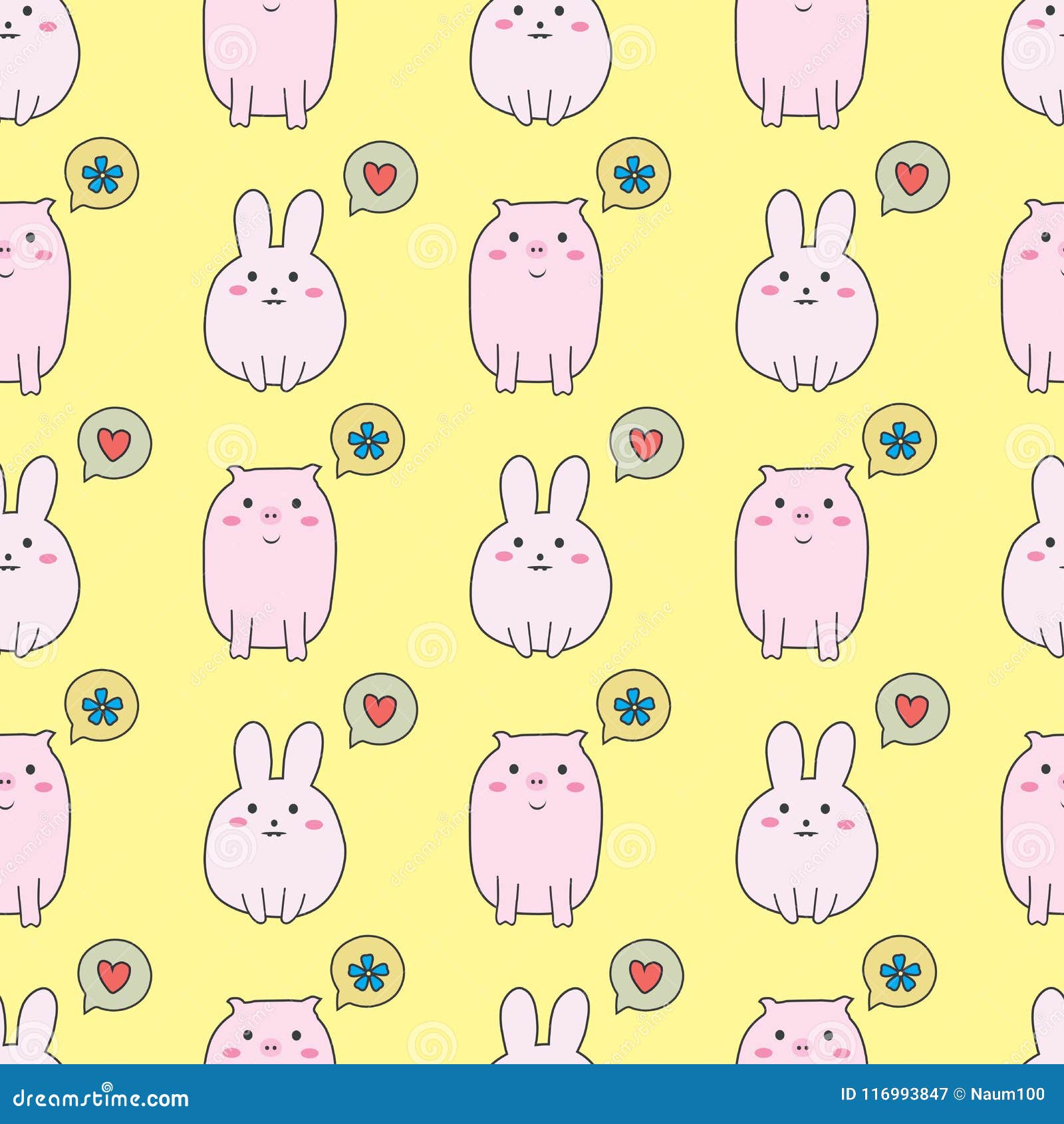 Seamless Pattern with Cute Rabbit and Pig Stock Vector - Illustration ...