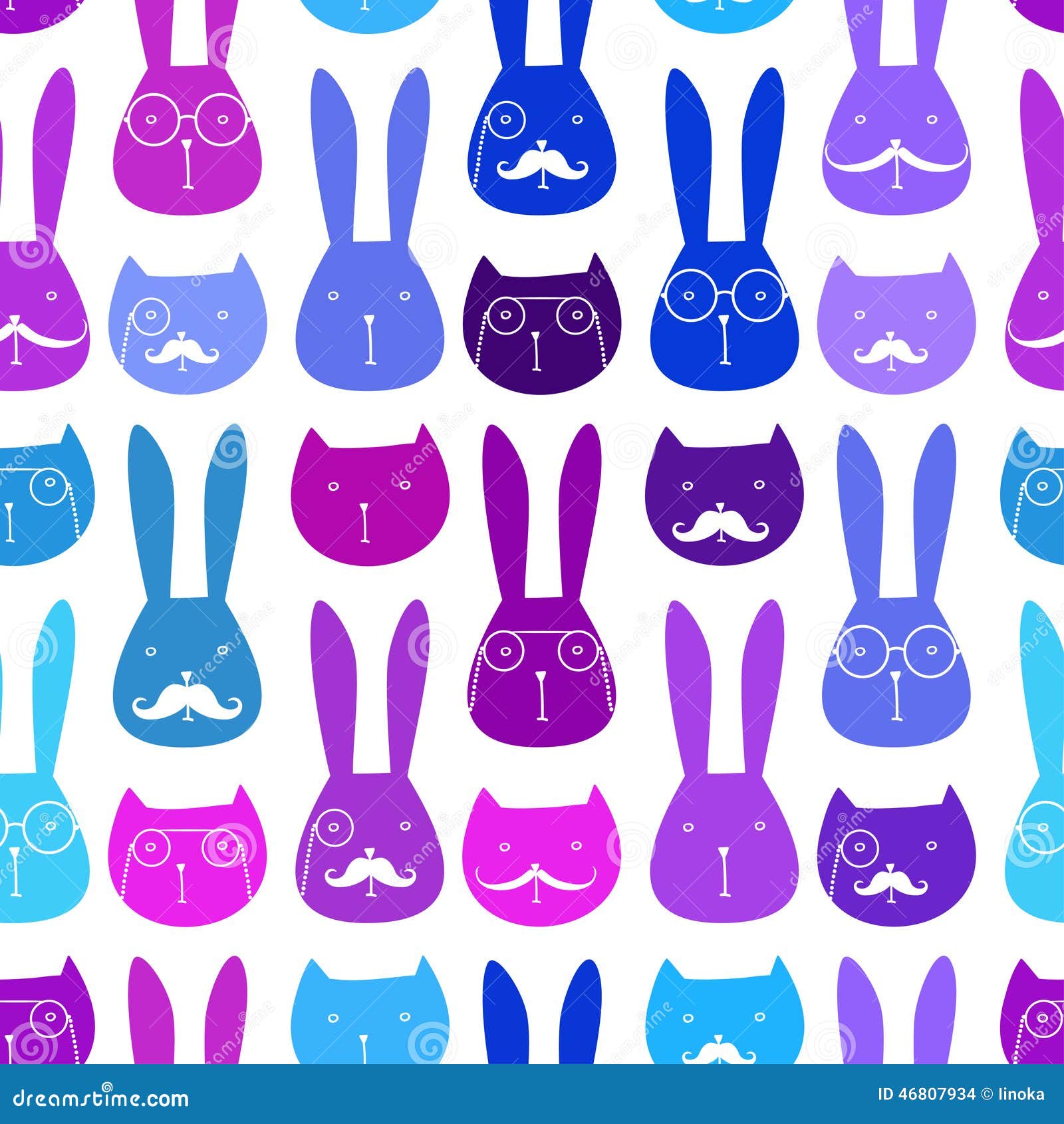 Seamless Pattern with Cute Rabbits and Cats Stock Vector - Illustration ...