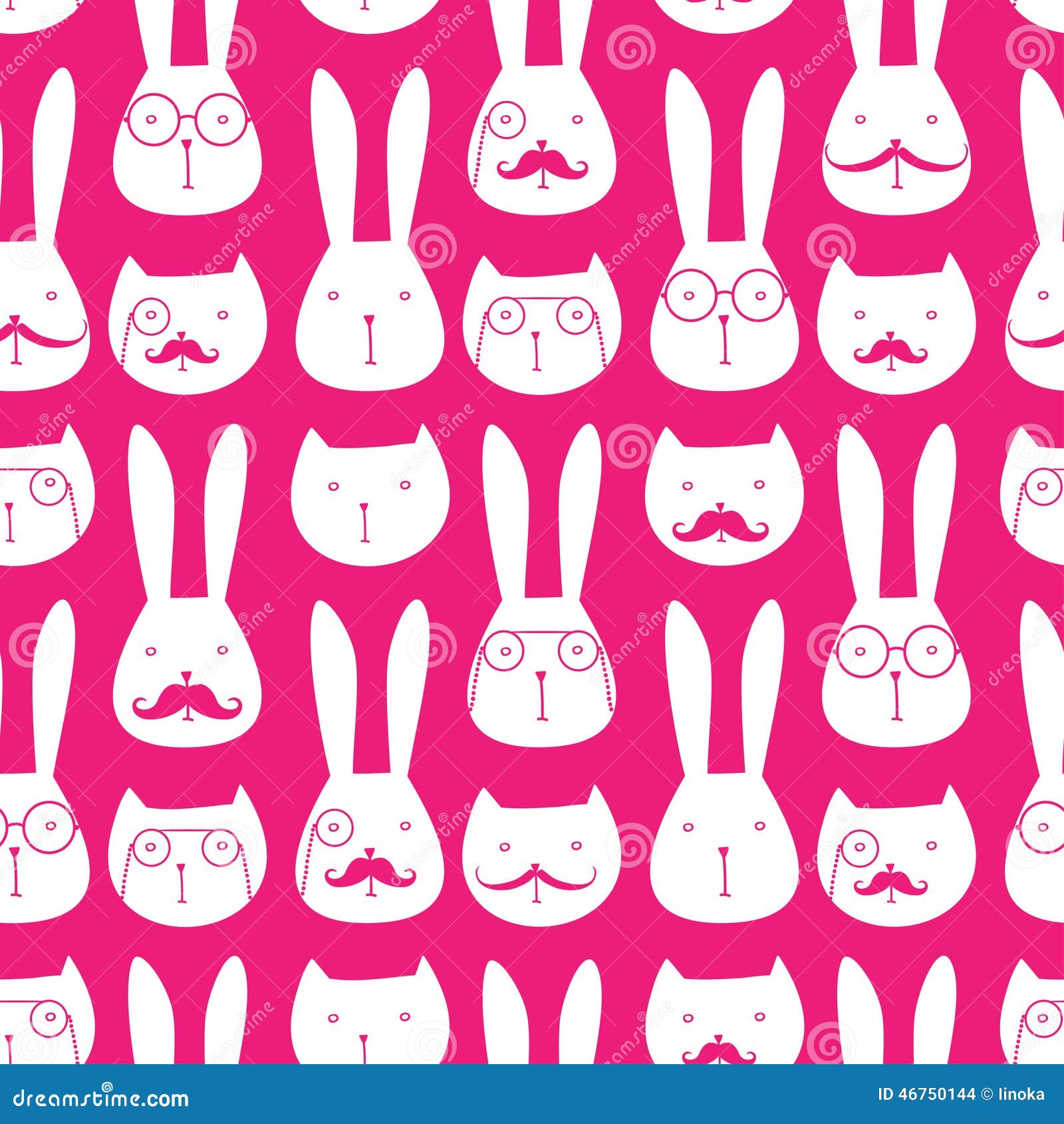 Seamless Pattern with Cute Rabbits and Cats Stock Vector - Illustration ...
