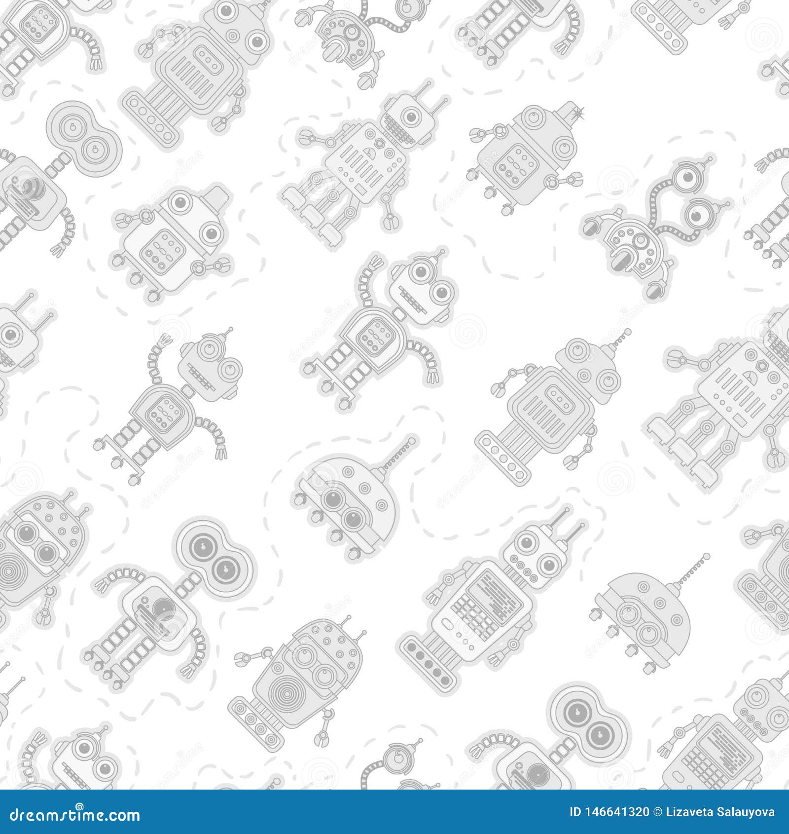 Seamless Pattern with Cute Robots Stock Vector - Illustration of ...