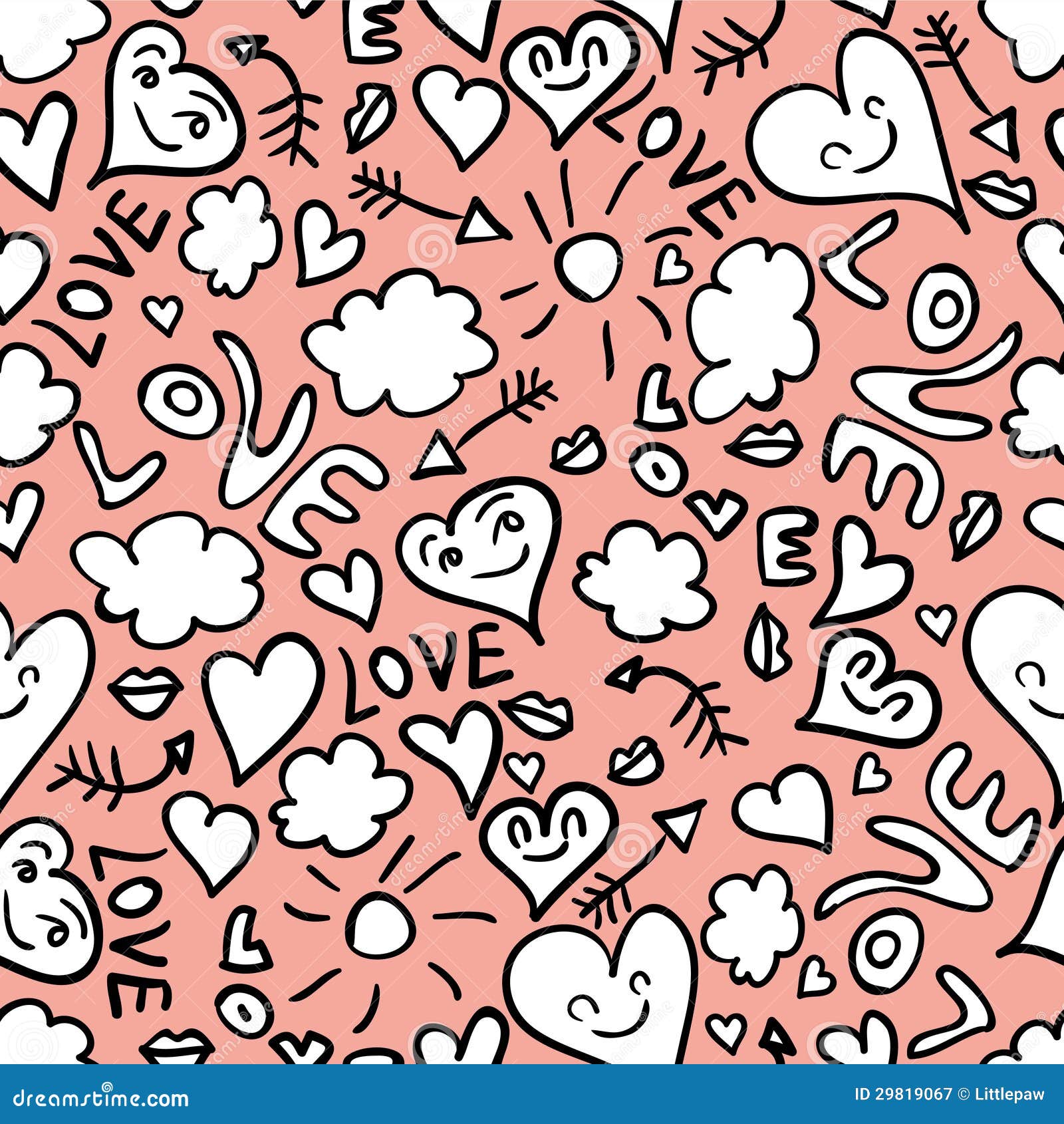 Seamless Pattern with Romantic Doodles Stock Vector - Illustration of ...