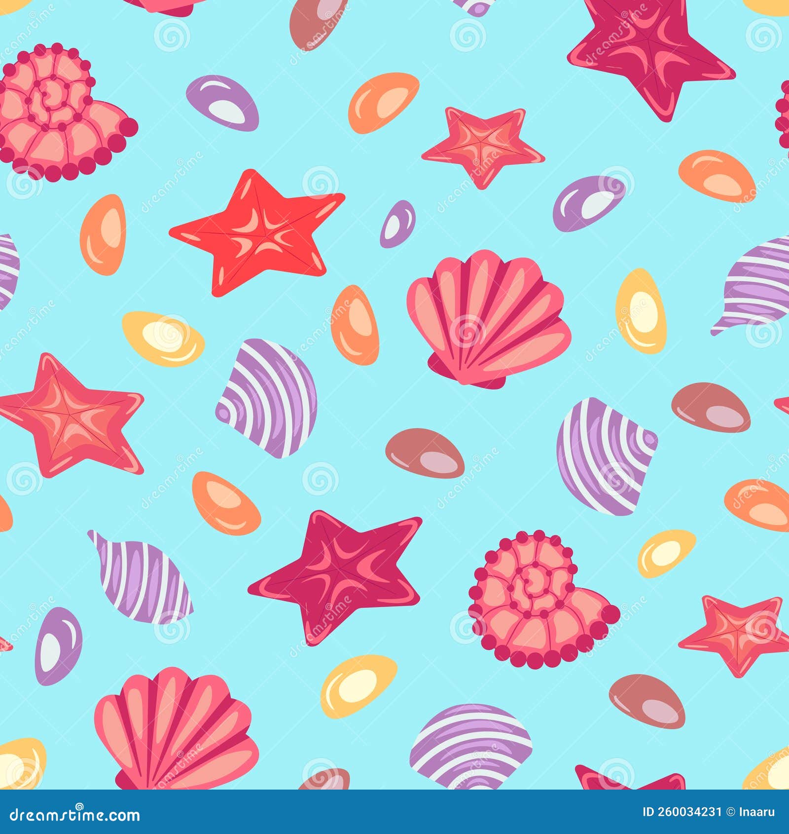Seamless Pattern with Cute Seashells on a Blue Background Stock Vector ...