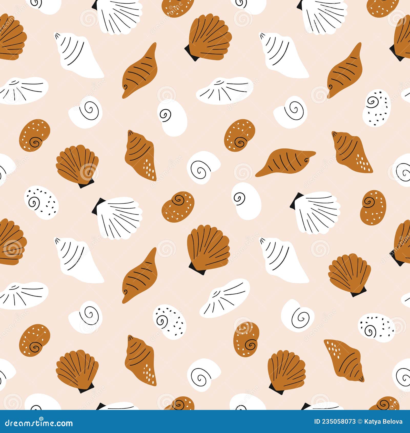 Seamless Pattern. Cute Seashells Stock Vector - Illustration of ...