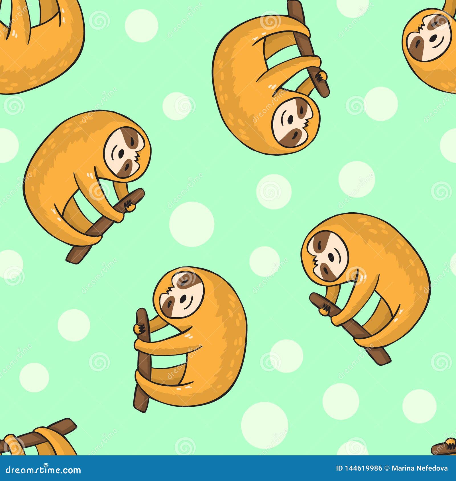 Seamless Pattern with Cute Sloth Stock Illustration - Illustration of ...