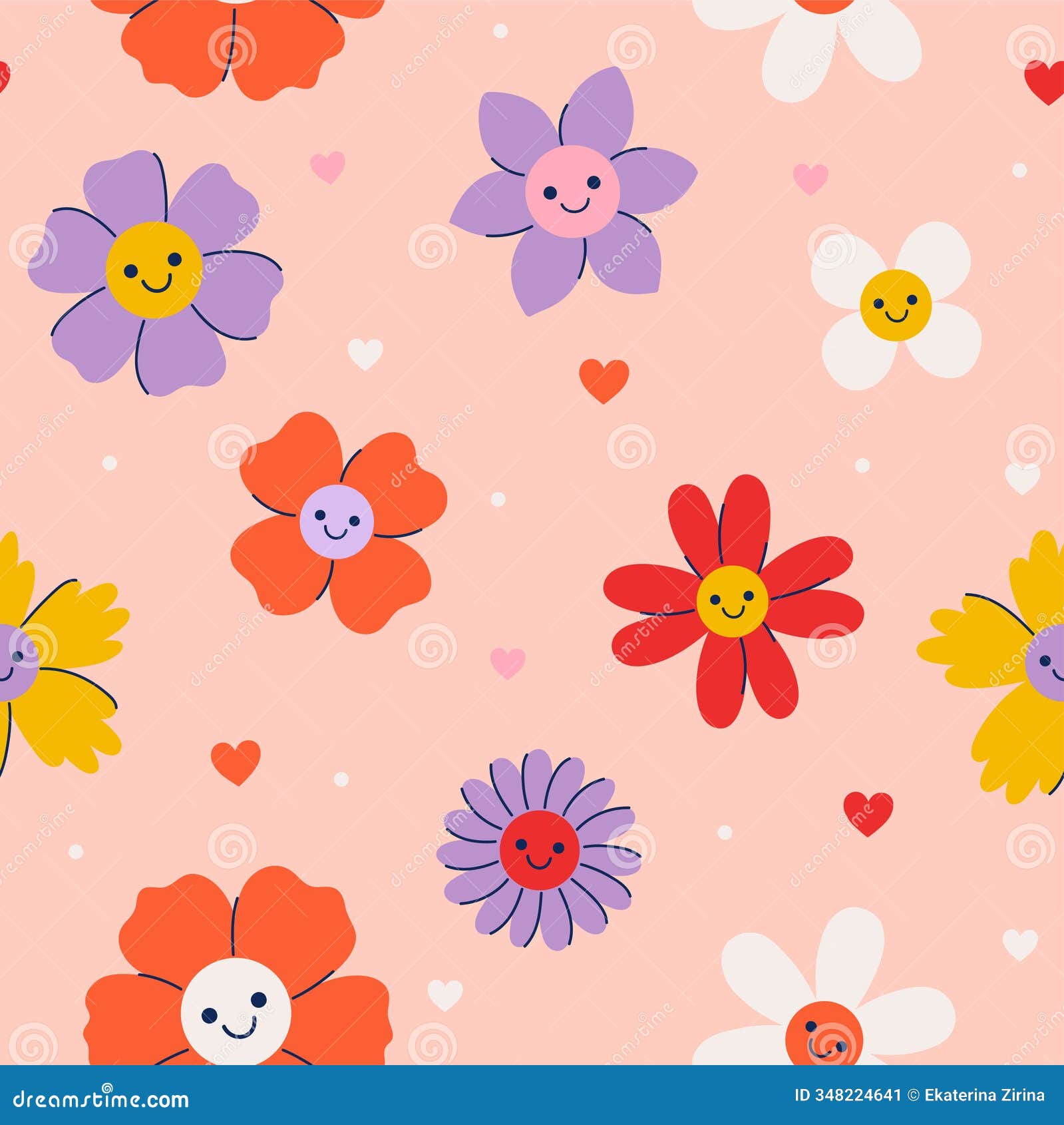 Seamless Pattern with Cute Smiling Flowers. Vector Graphics Stock ...
