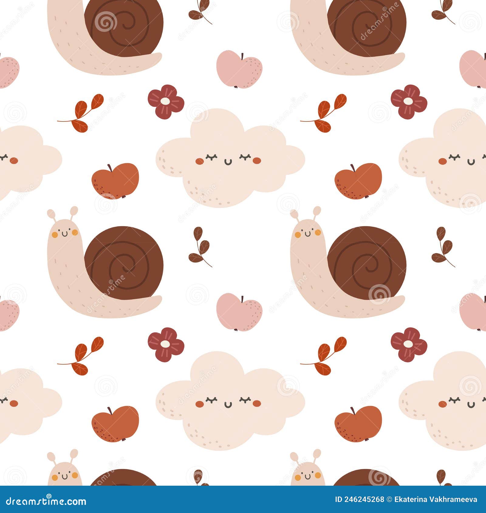Seamless Pattern with a Cute Snail, Print for Fabric, Covers. Vector ...