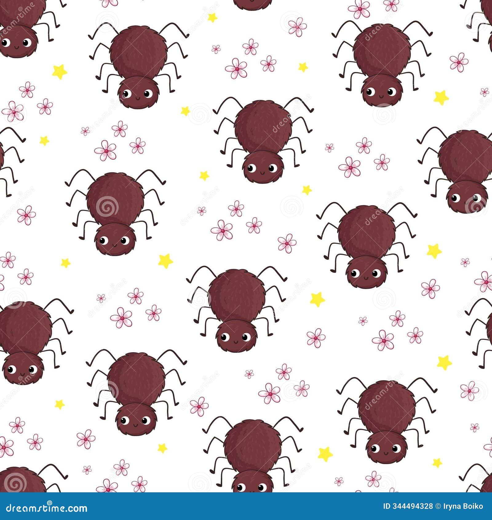 Seamless Pattern with Cute Spider on a White Background. Vector ...