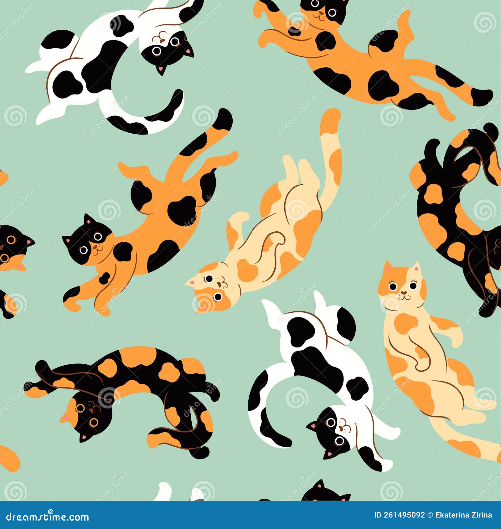 Seamless Pattern with Cute Spotted Cats. Vector Graphics Stock Vector ...