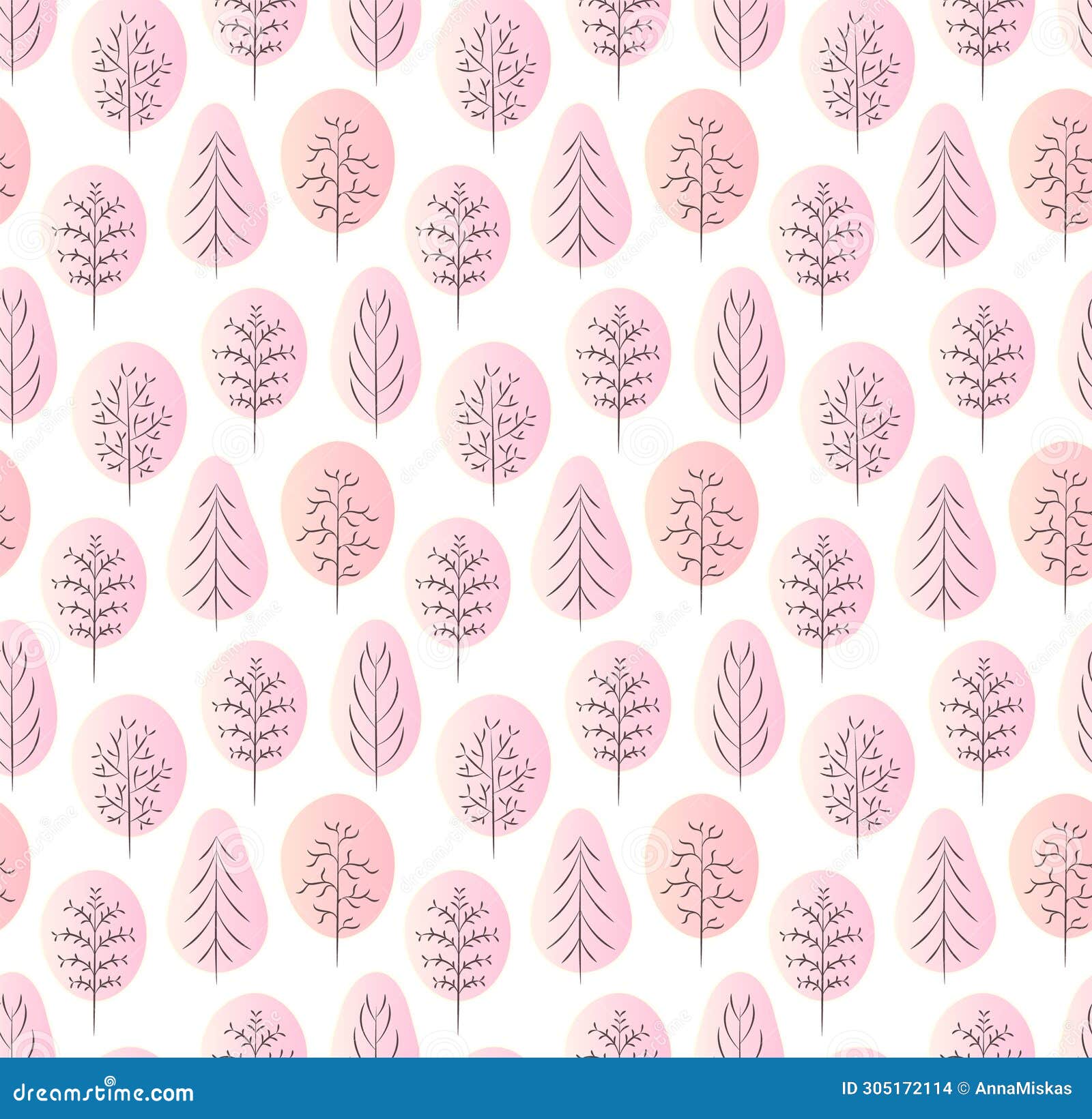 Seamless Pattern with Cute Spring Trees, Spring Background with Trees ...