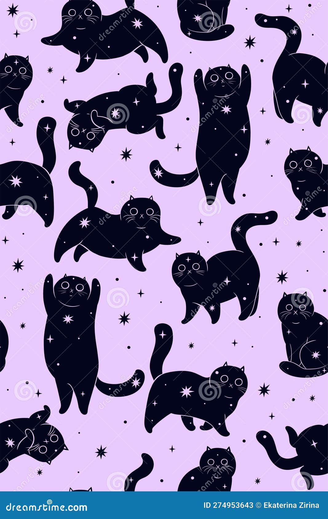 Seamless Pattern with Cute Star Cats. Vector Graphics Stock Vector ...