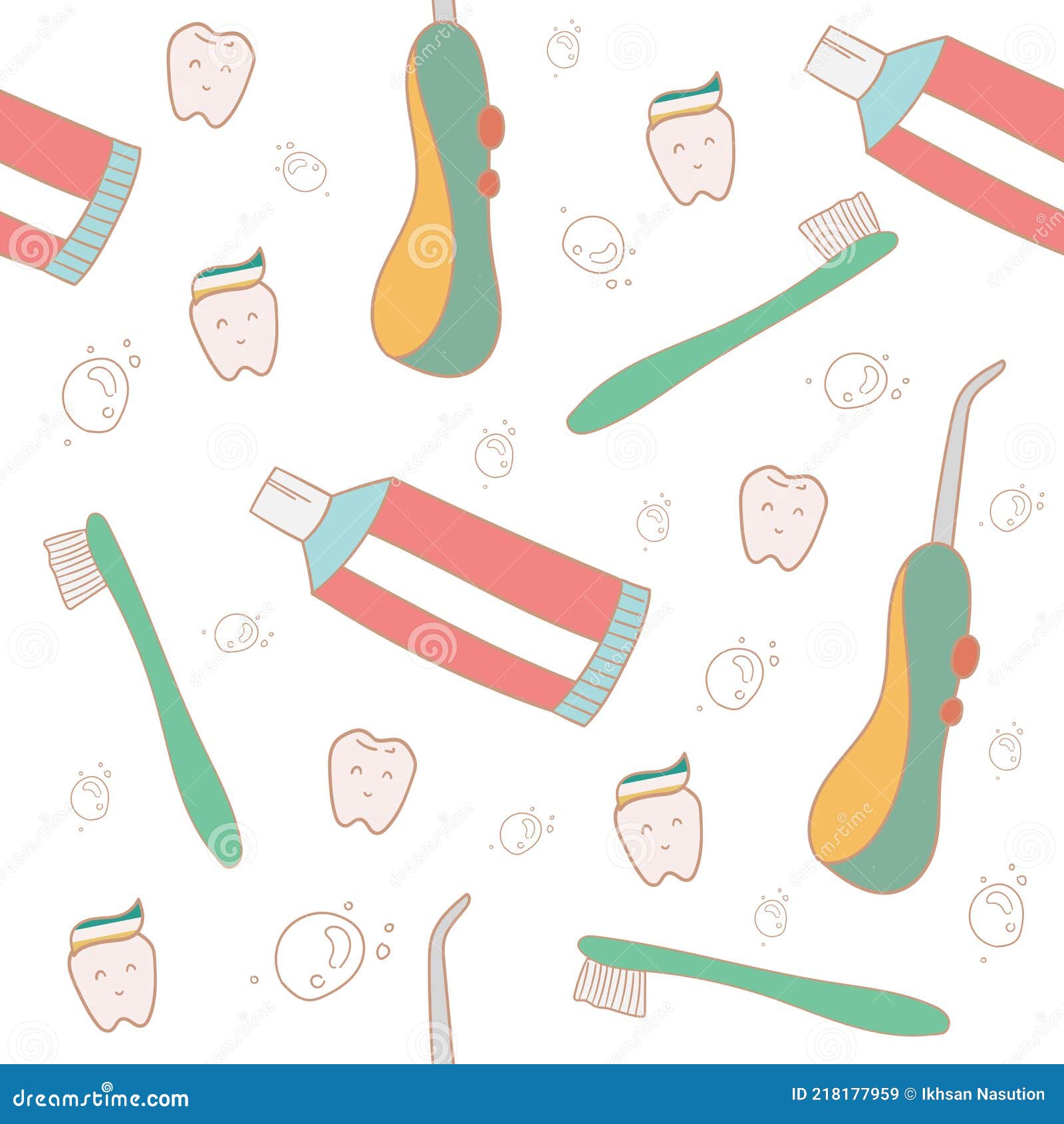 Seamless Pattern with Cute Teeth and Objects for Dental Care Stock ...