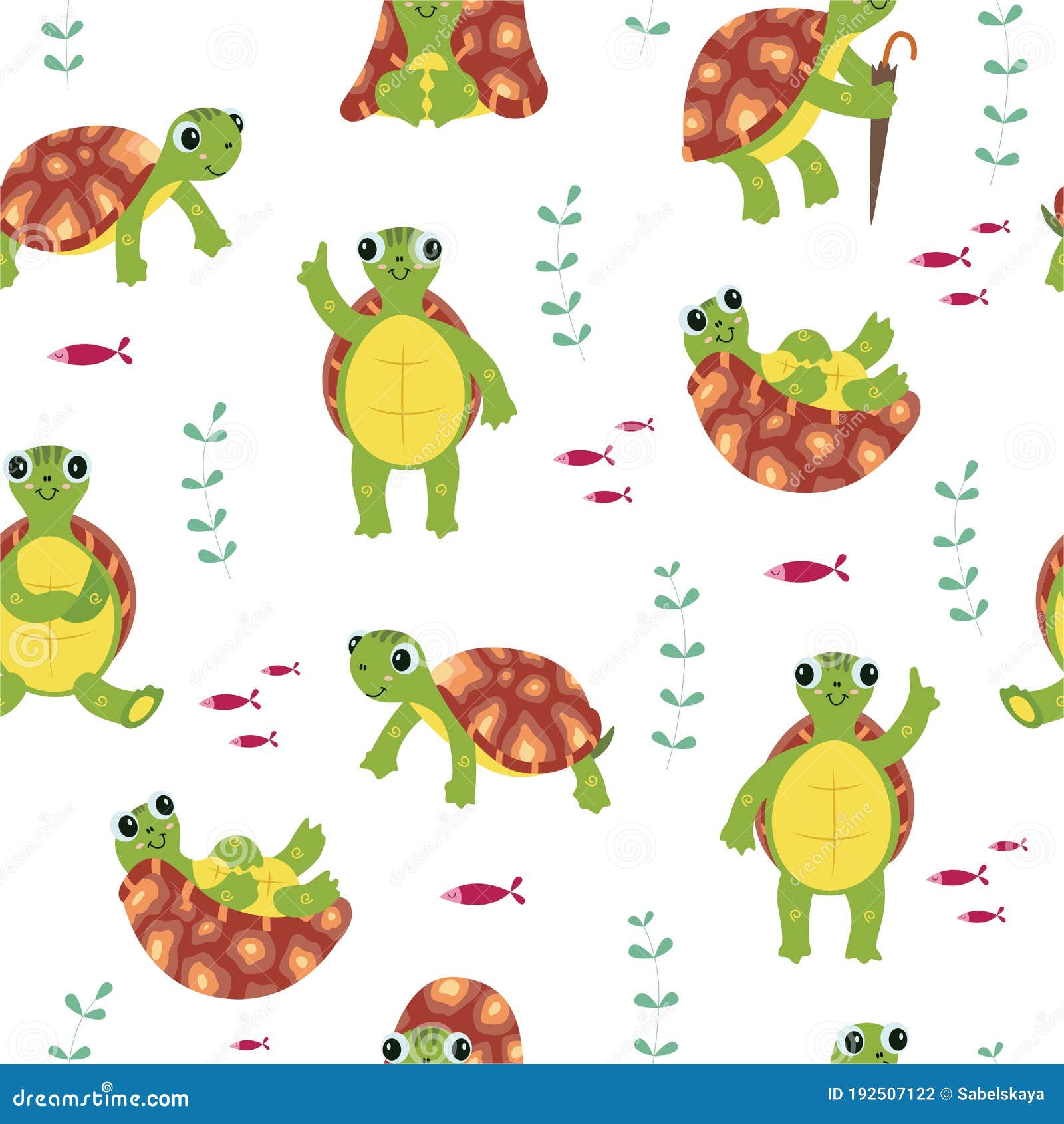 Seamless Pattern with Cute Turtles in Cartoon Style for Fabric ...