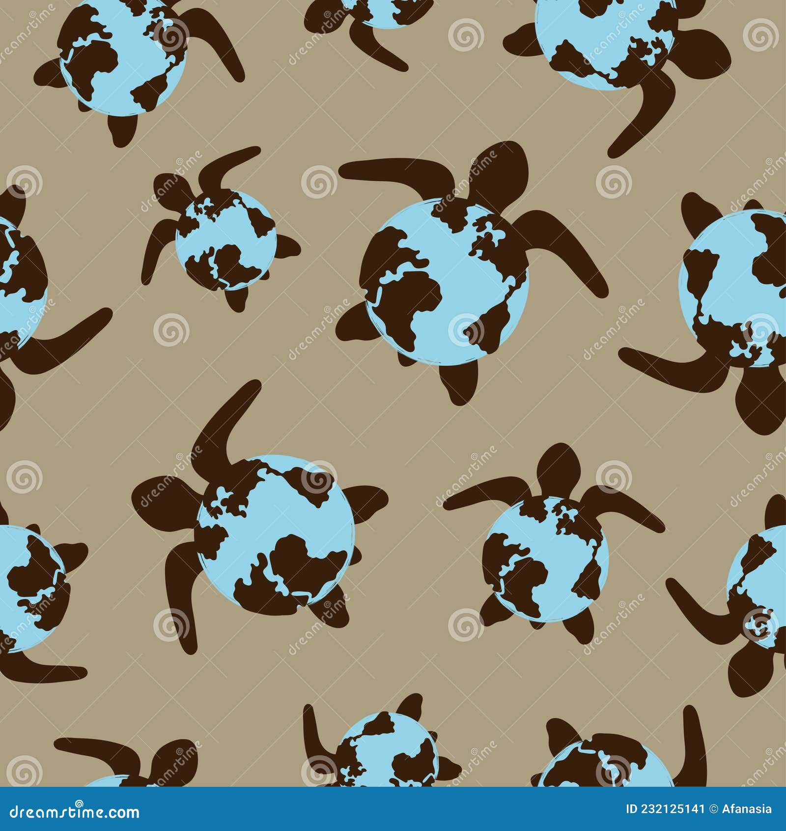 Seamless Pattern with Cute Turtles with Earth Shells. Stock Vector ...