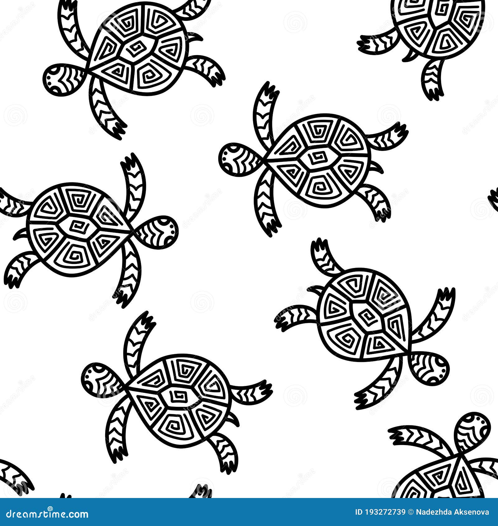 Seamless Pattern with Cute Turtles. Hand Drawn Vector Stock ...