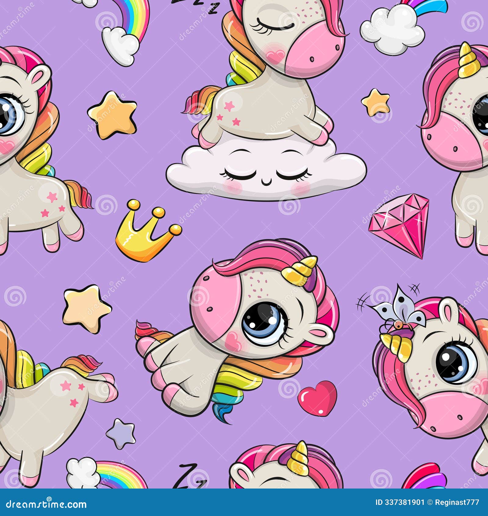 Seamless Pattern with Cute Unicorns Stock Illustration - Illustration ...