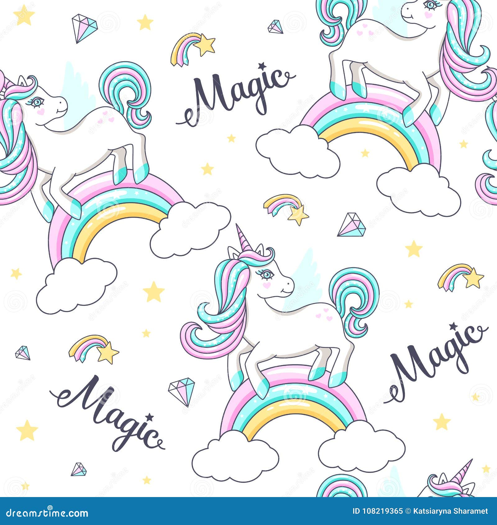 Seamless Pattern With Cute Unicorns Stock Vector Illustration Of